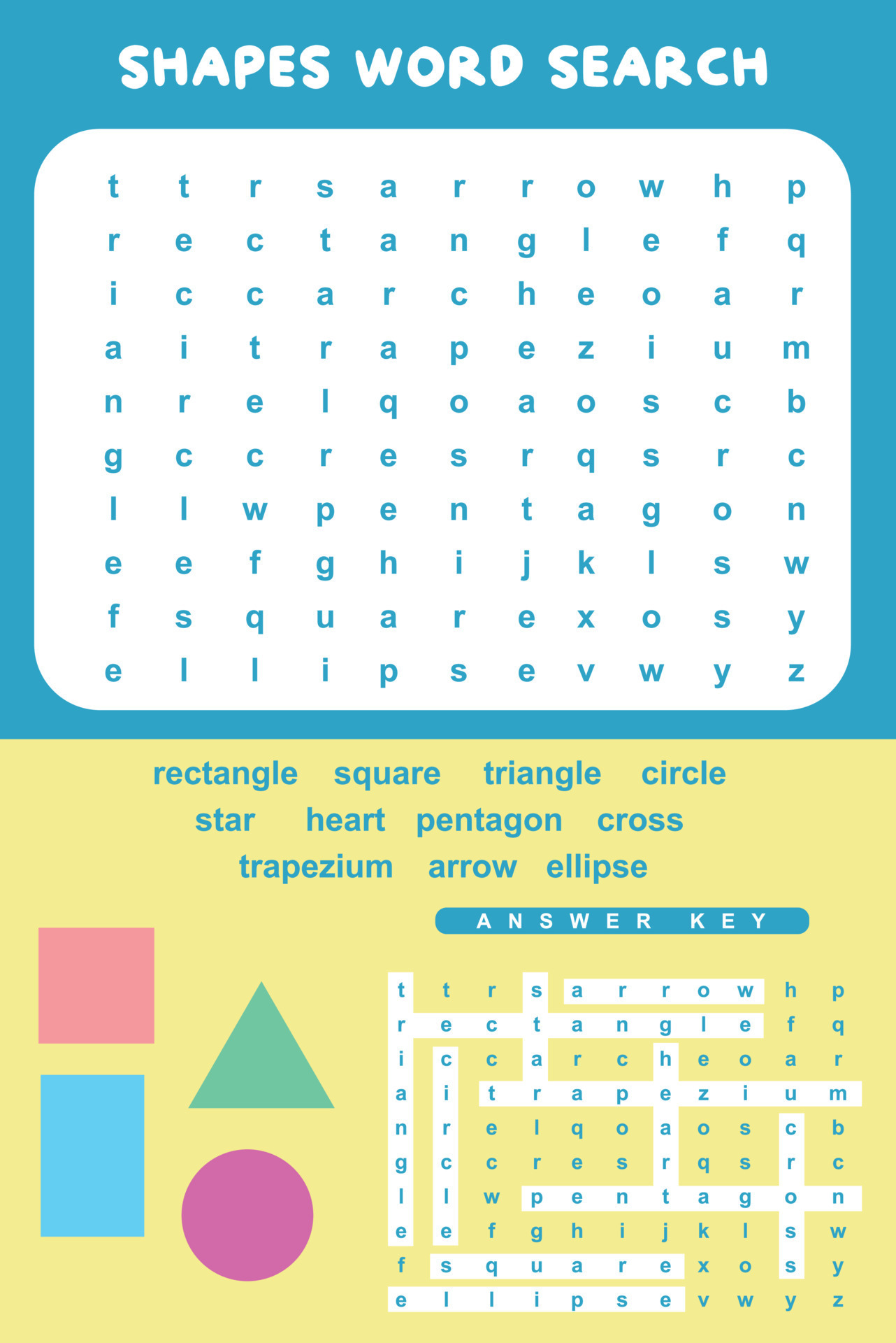 Shapes Word Search worksheet. Educational worksheet for preschool ...