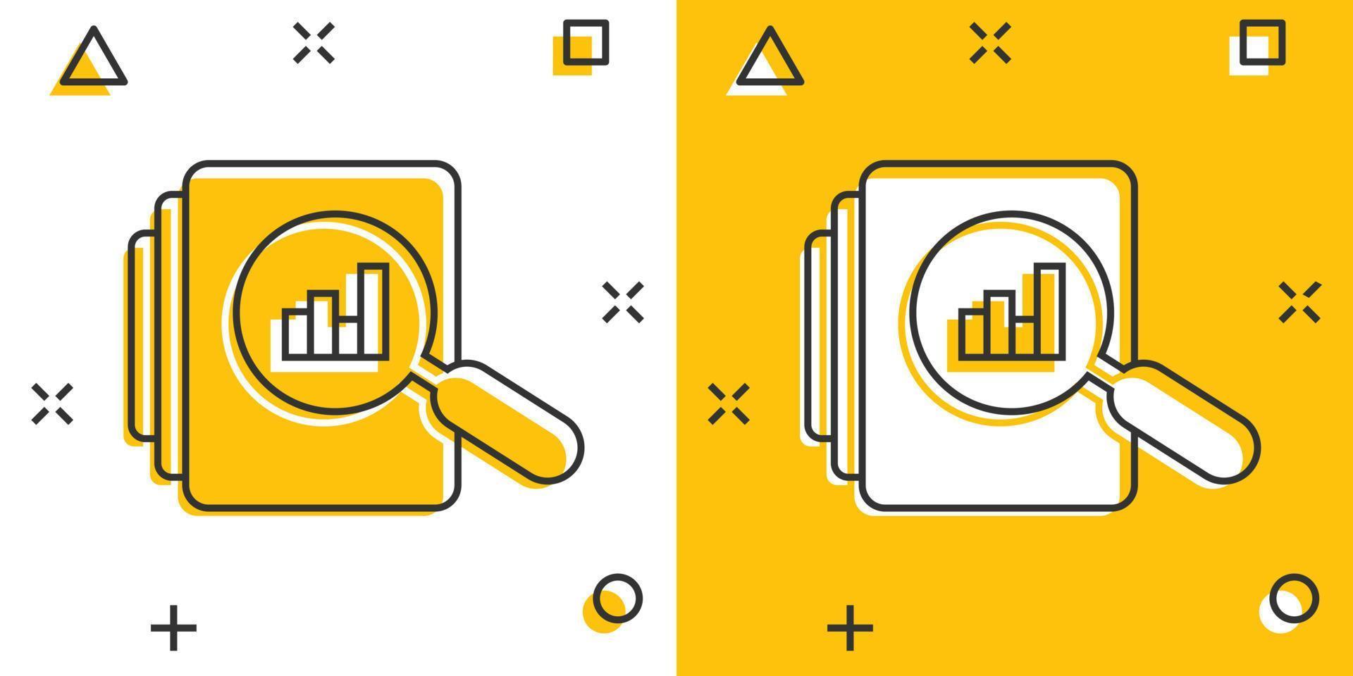Audit document icon in comic style. Result report vector cartoon illustration on white isolated ...