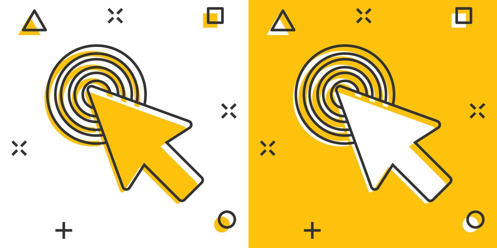 Computer mouse cursor icon in comic style. Arrow cursor vector cartoon illustration pictogram ...