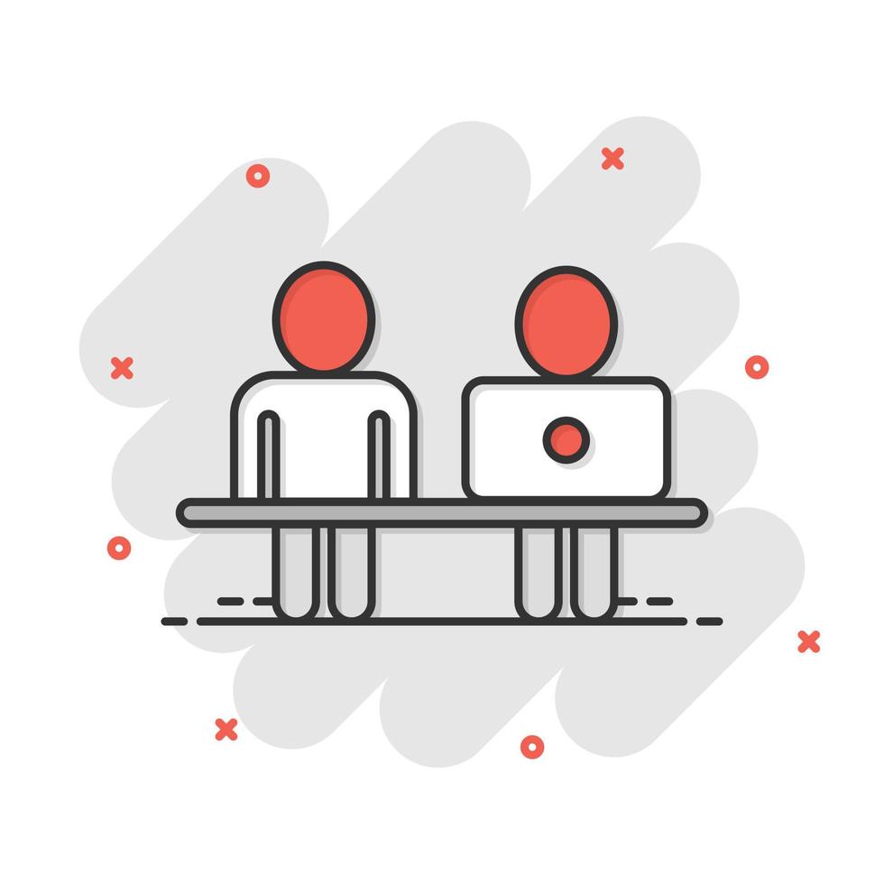 People with laptop computer icon in comic style. Pc user cartoon vector ...