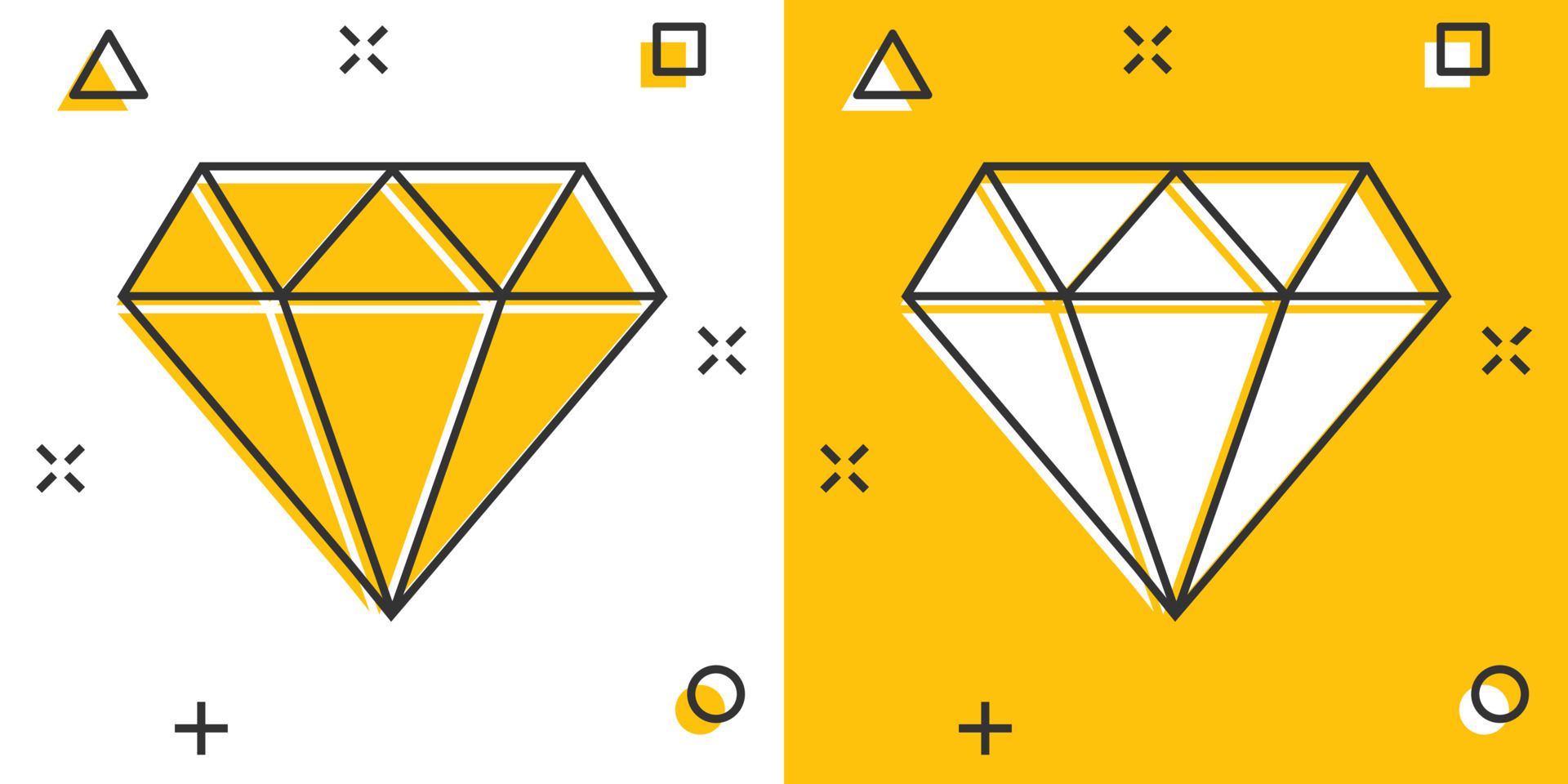 Vector cartoon diamond jewel gem icon in comic style. Diamond gemstone ...