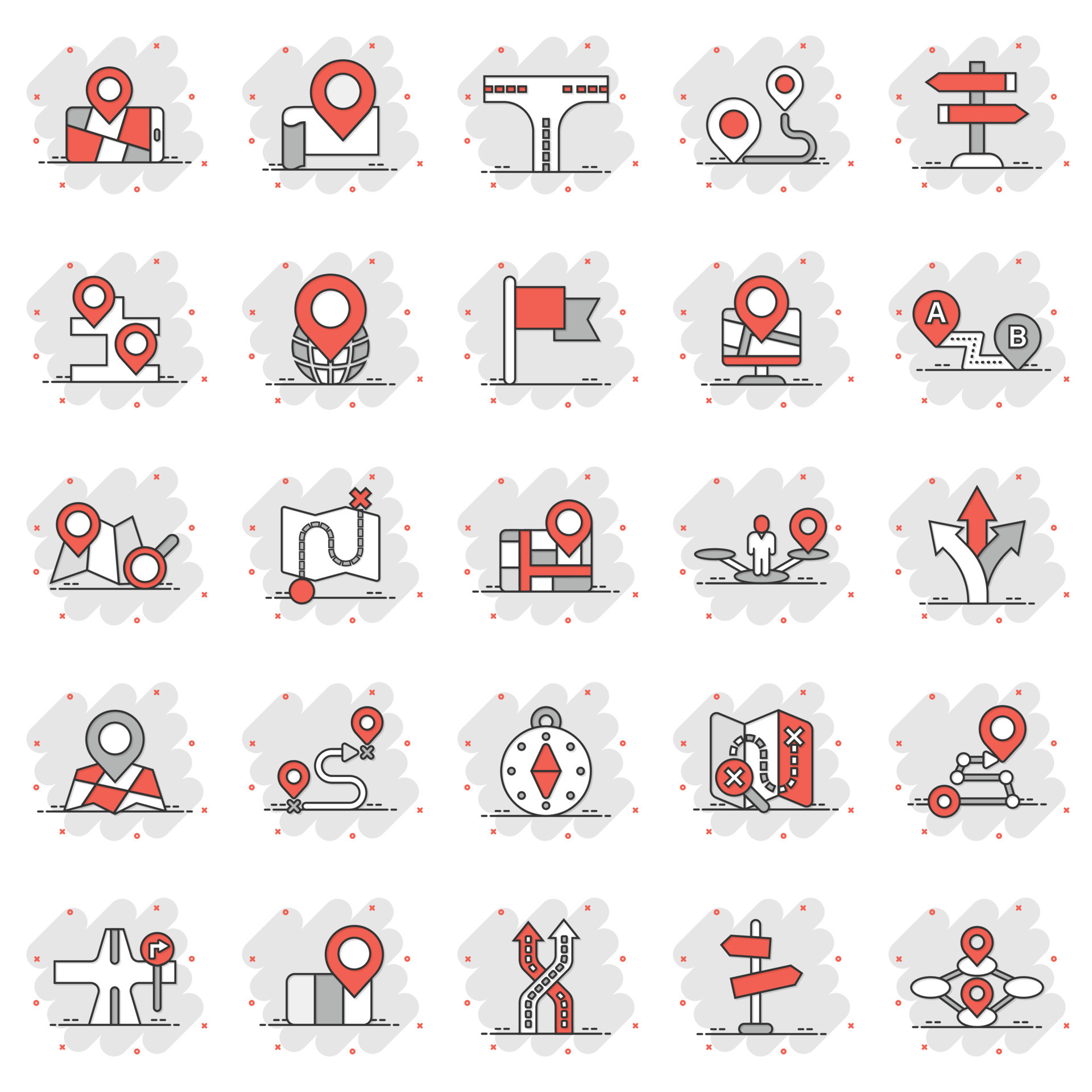 Navigation Icon Set In Comic Style Gps Direction Cartoon Vector