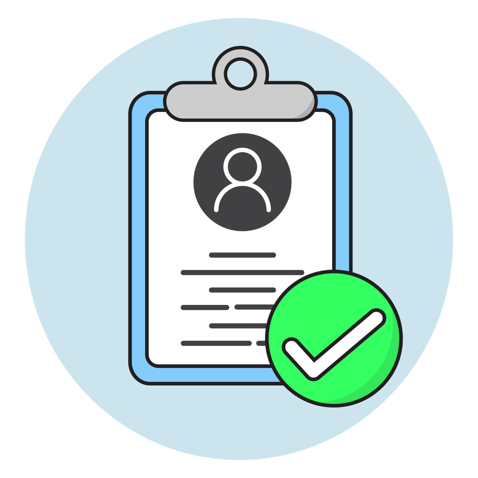 Document verification. User Authentication success. clipboard with a checkmark. vector ...