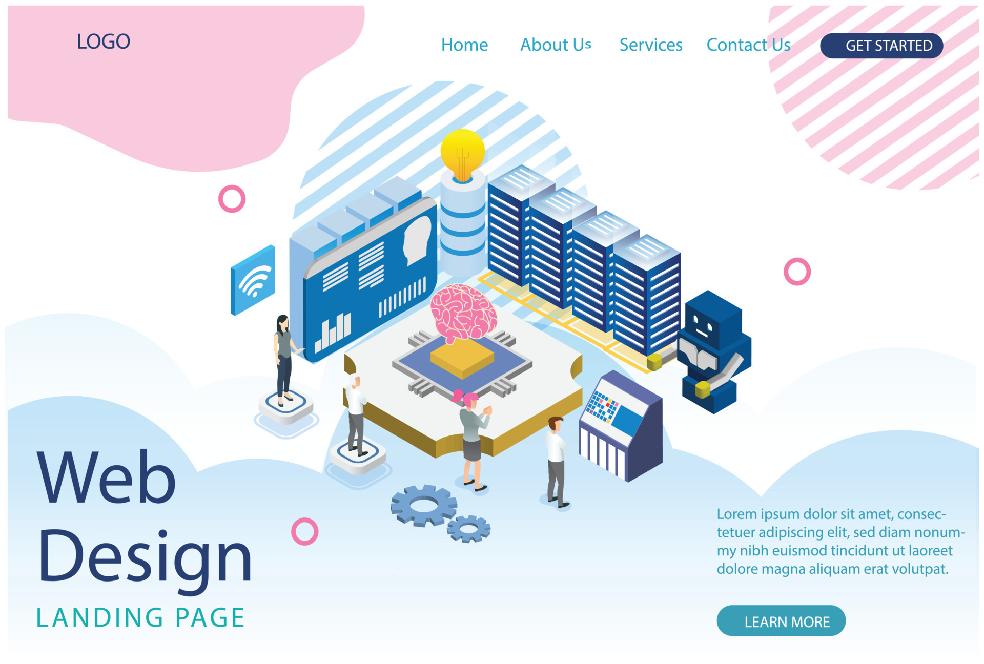Website template design. Modern Isometric concept of Cloud Technology ...