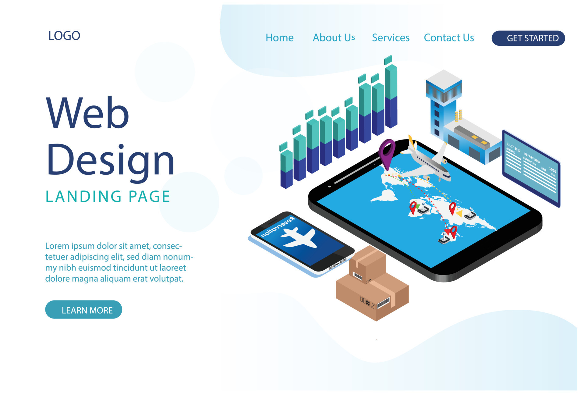 Website Template Design Modern Isometric Concept Of Cloud Technology