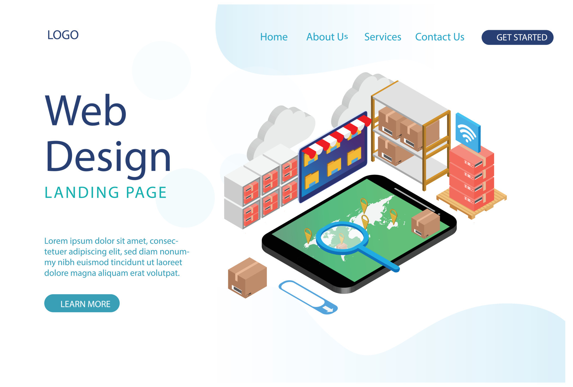 Website Template Design Modern Isometric Product Inventory Illustration Web Banners Suitable