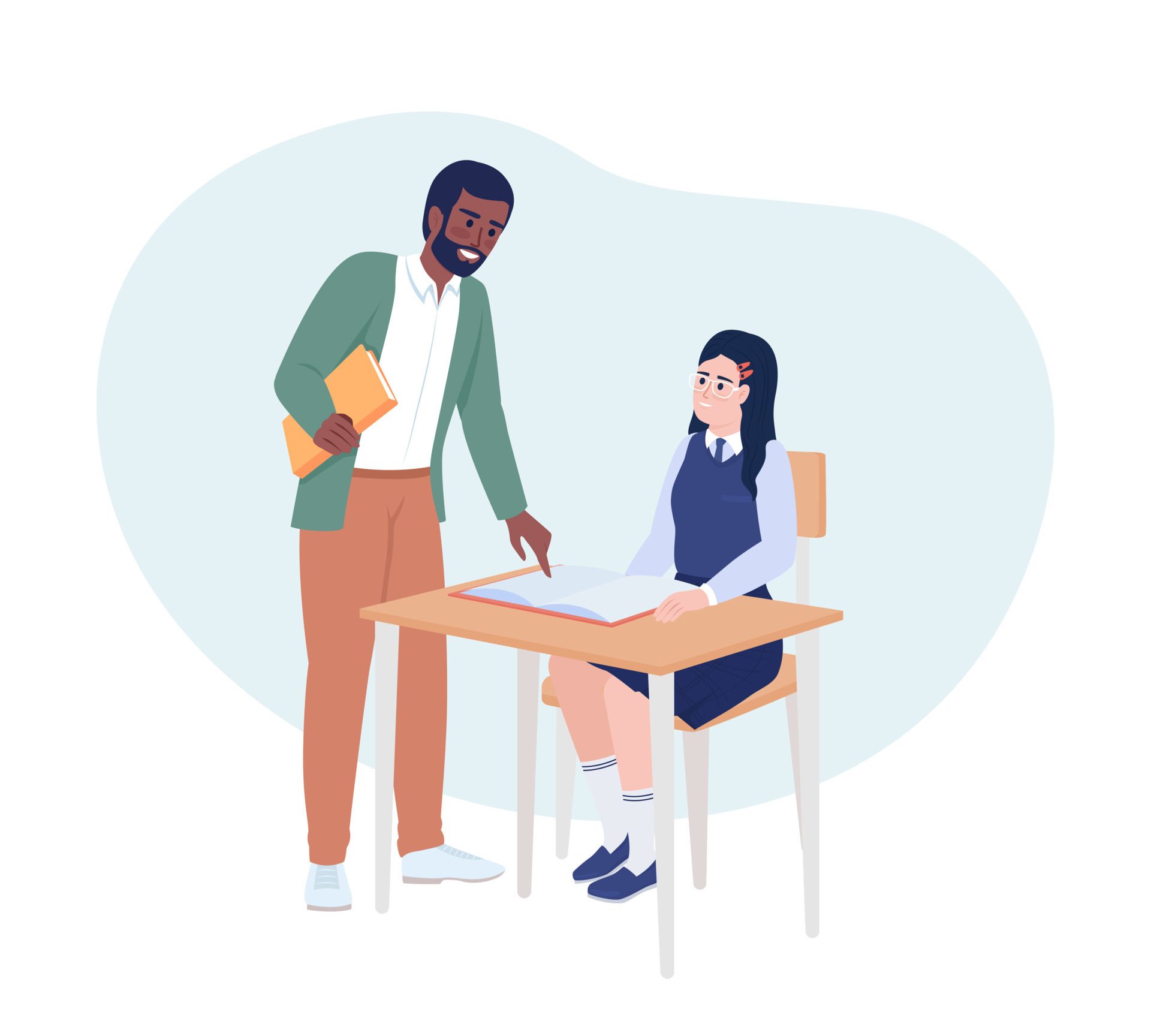 apoyar al alumno en la escuela 2d vector ilustración aislada. profesor ... apoyar al alumno en la escuela 2d vector ilustración aislada. profesor ...