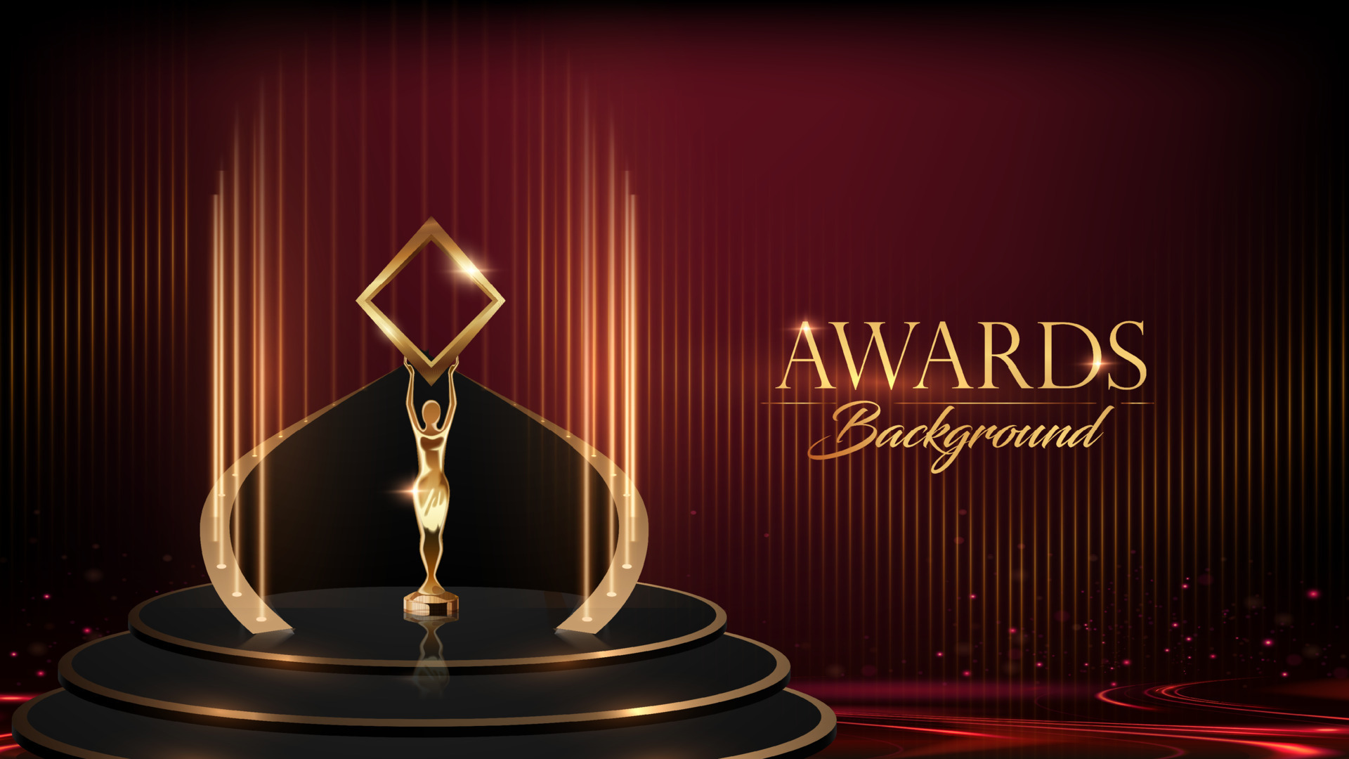 Elegant Looking Trophy Podium on stage. Red Golden Award Background ... Elegant Looking Trophy Podium on stage. Red Golden Award Background ...
