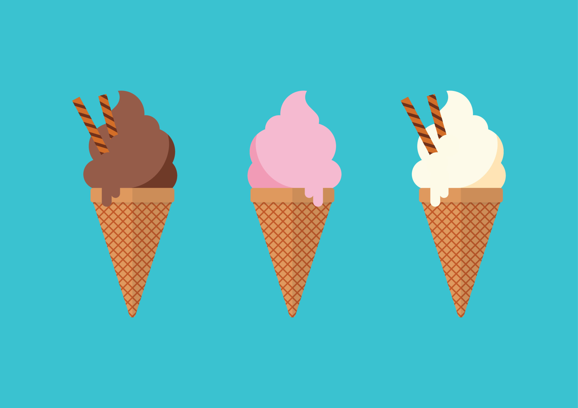 Chocolate Vanilla And Strawberry Ice Cream In The Cone 18846352 Vector Art At Vecteezy