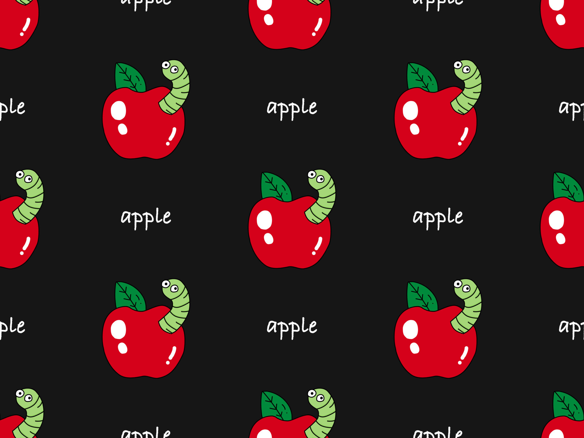 Apple Cartoon Character Seamless Pattern On Black Background 18847395