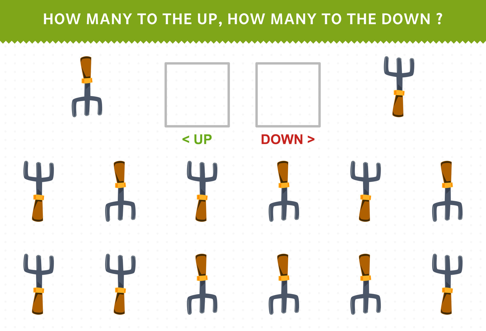 Education game for children counting how many up and down picture of cute cartoon fork printable ...