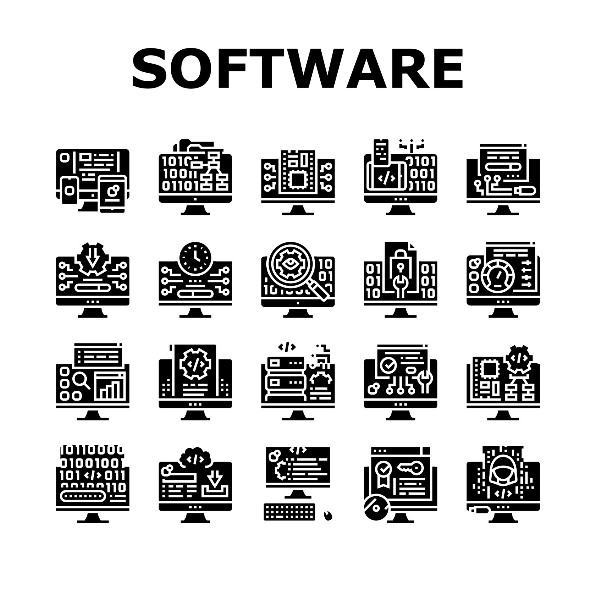 conjunto de iconos de desarrollo de programas de software vector ...