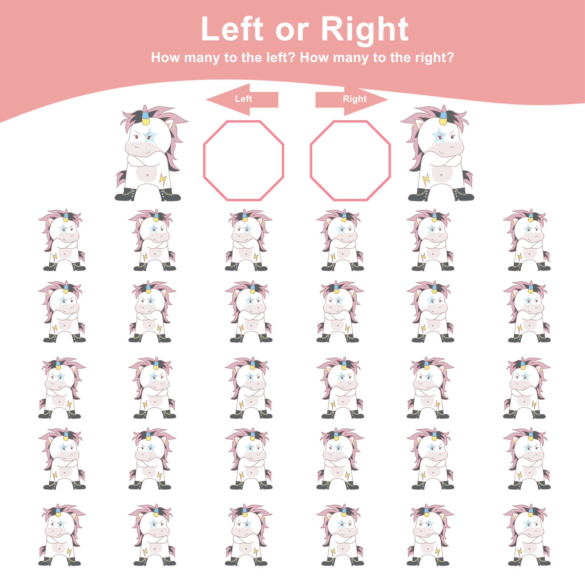 Left or Right Unicorn Game worksheet. Counting unicorn game for ...