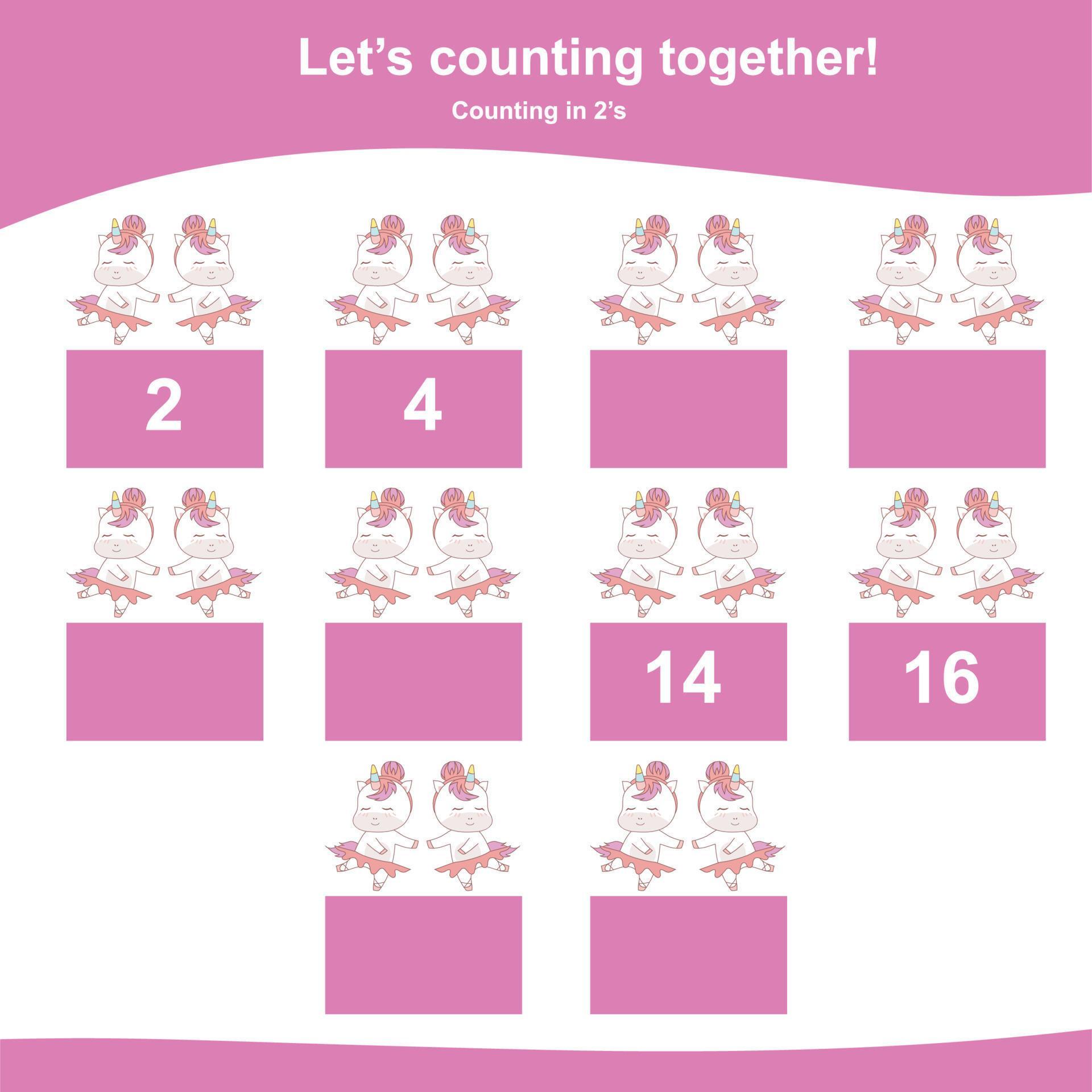 Counting unicorn game for children. Multiplying mathematic worksheet ...