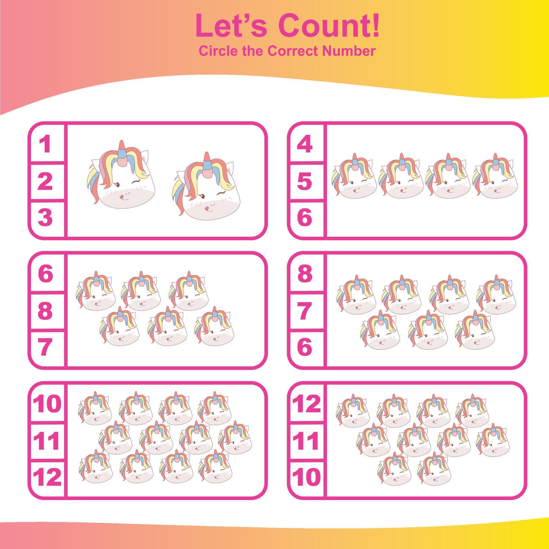Count and Match Unicorn Game for kids. Unicorn counting game. Math ...