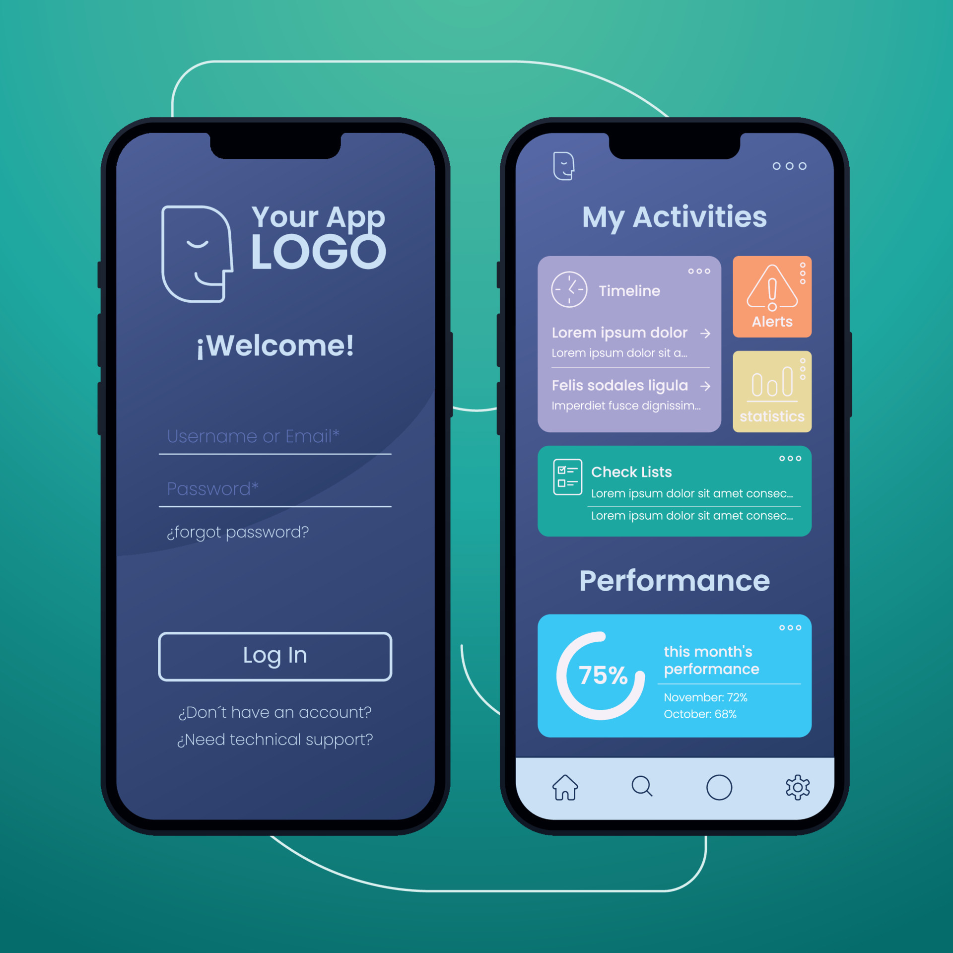 Colored Business Mobile App Ui Mockup Template Vector 18861084 Vector
