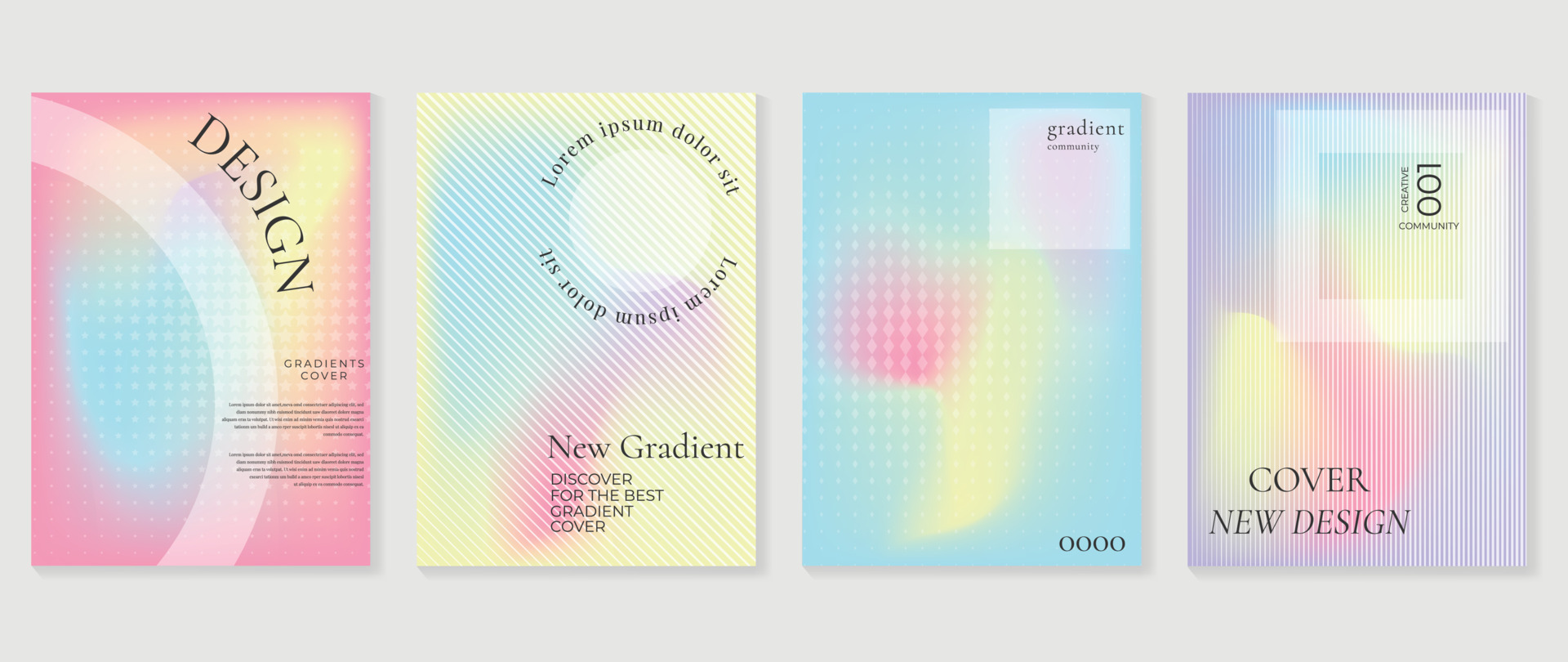 Abstract gradient Y2K style template cover vector set. Trendy gradient ...