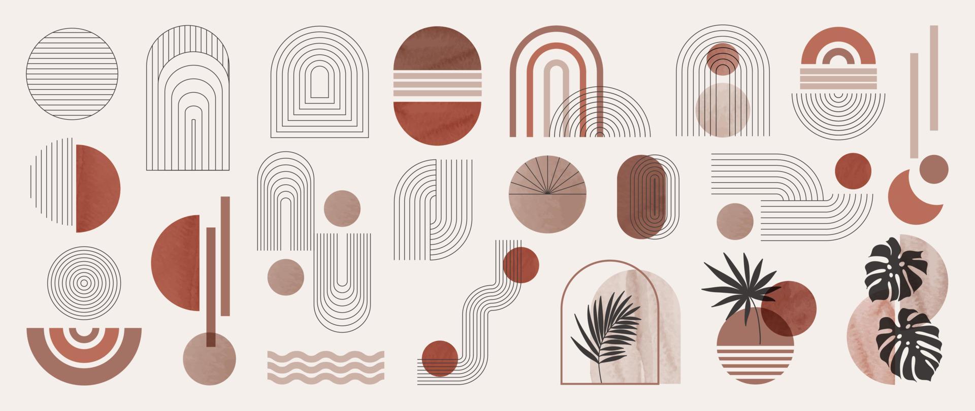 Hand Drawn Abstract Minimal Element Mid Century Vector Set Aesthetic Contemporary Stripe Line