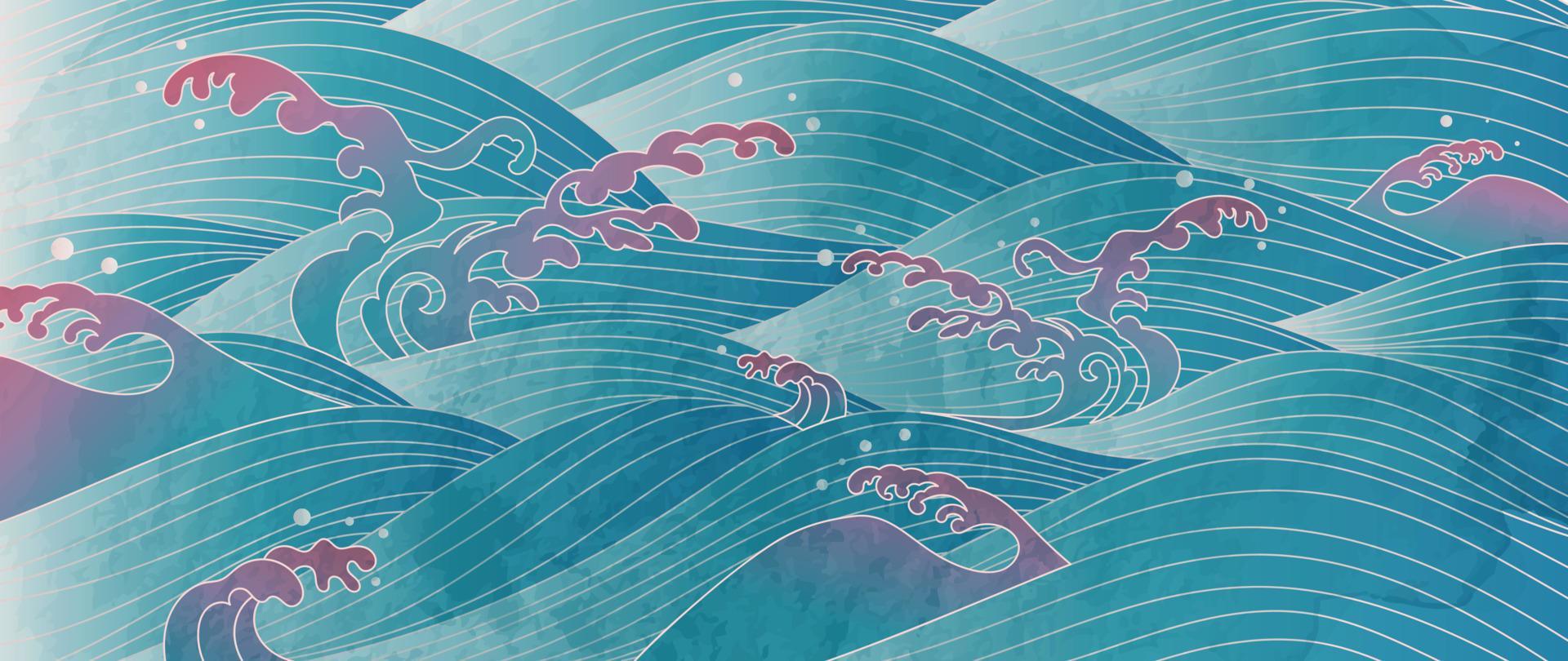 Traditional Japanese Wave Pattern Vector Luxury Oriental Ocean Wave Metallic Line Art Pattern