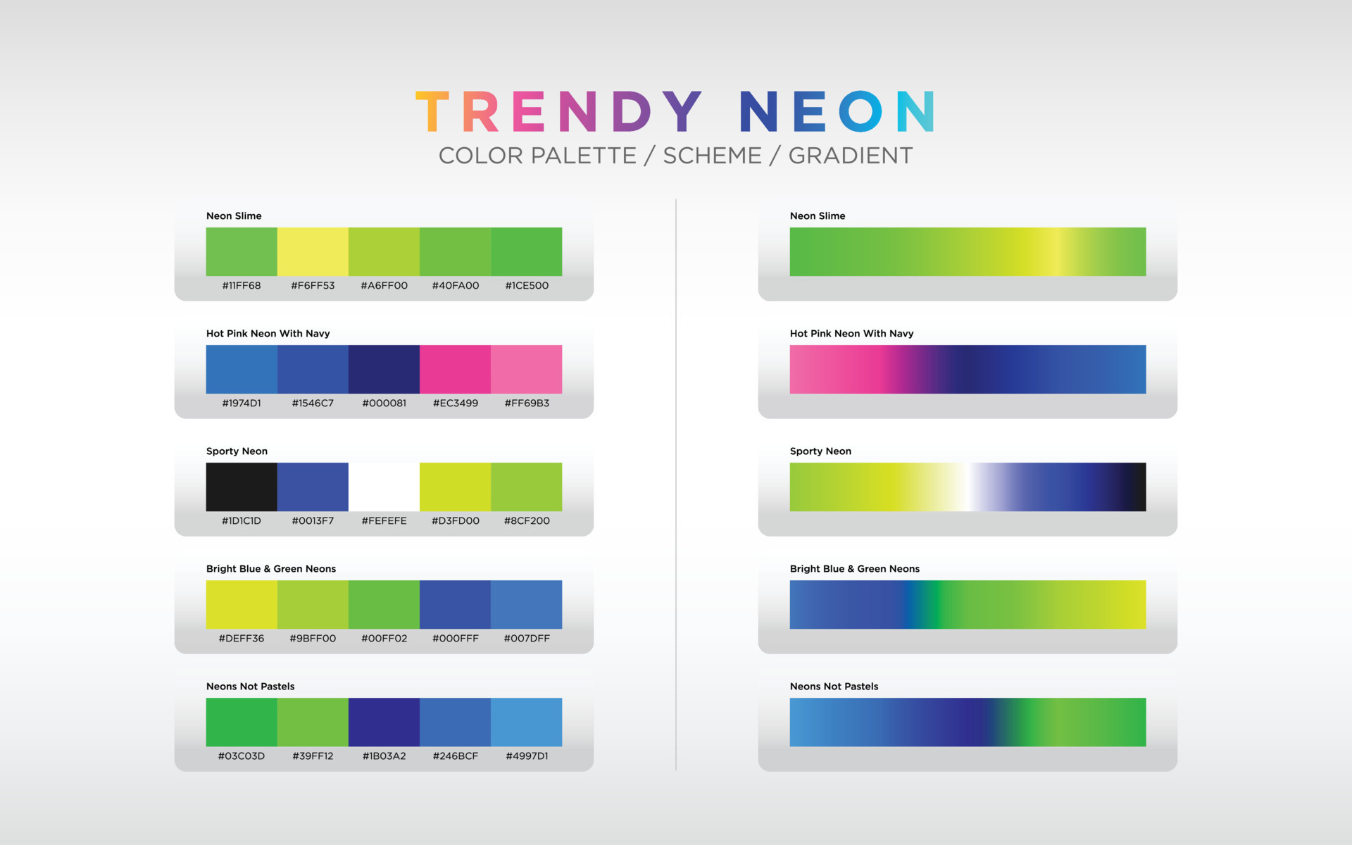 neon color palettes, color schemes, and color gradients. set of ...