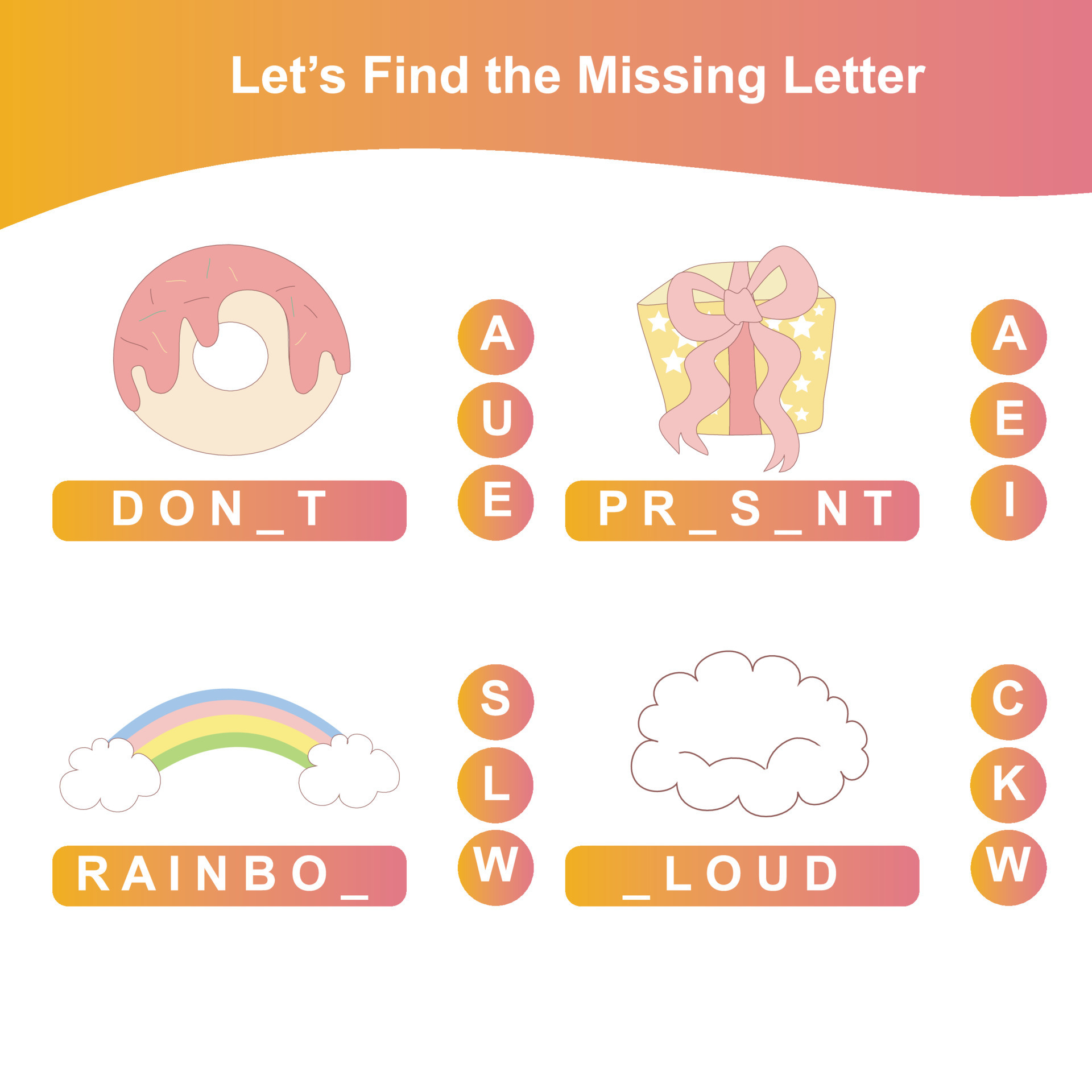 Find the missing letter of the Unicorn game for Preschool. Missing ...
