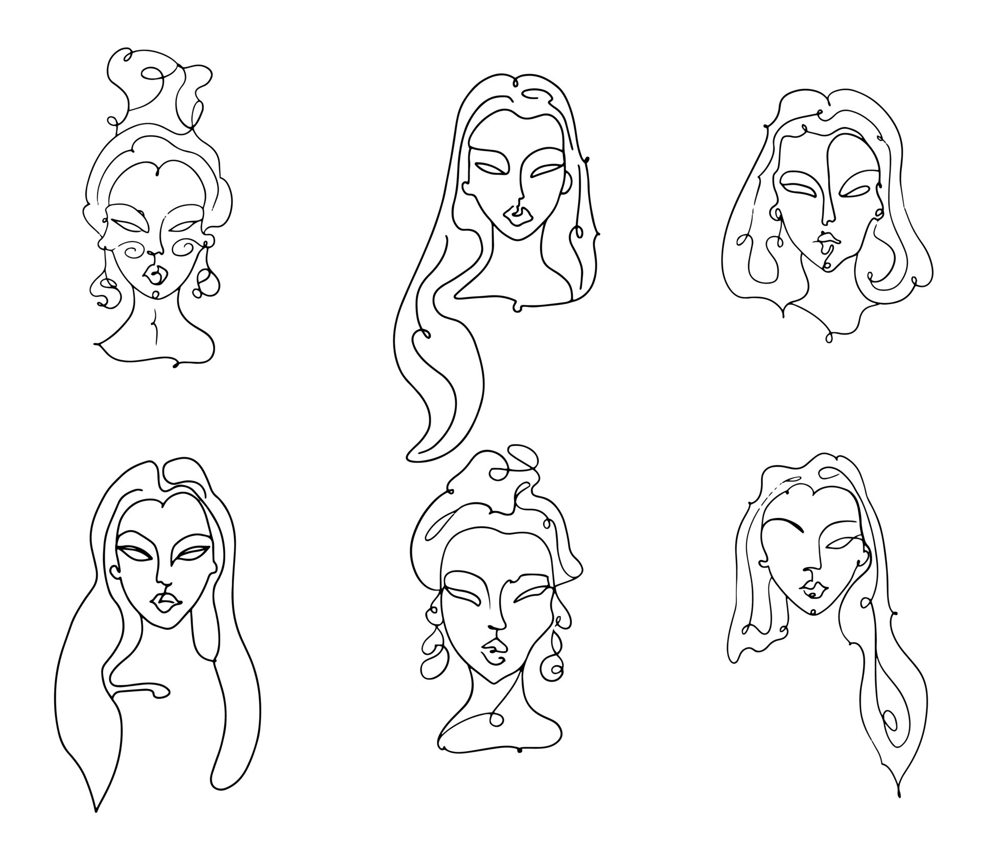 Set Of Portraits Simple Minimalist Vector Illustration Of Beautiful