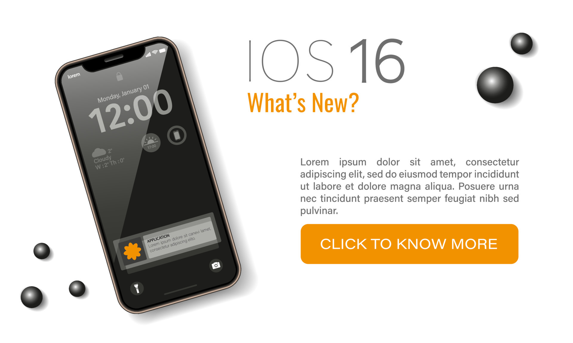 Odesa, Ukraine, February 01, 2023, high quality vector smartphone mockup screen with new iOS 16 ...