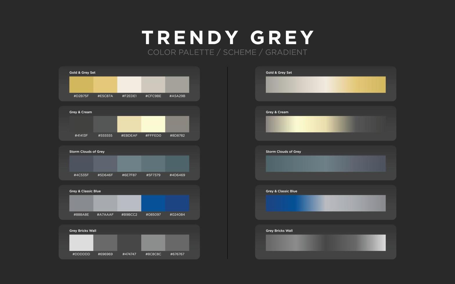 Grey color palettes, color schemes, color gradients. Set of modern web ...