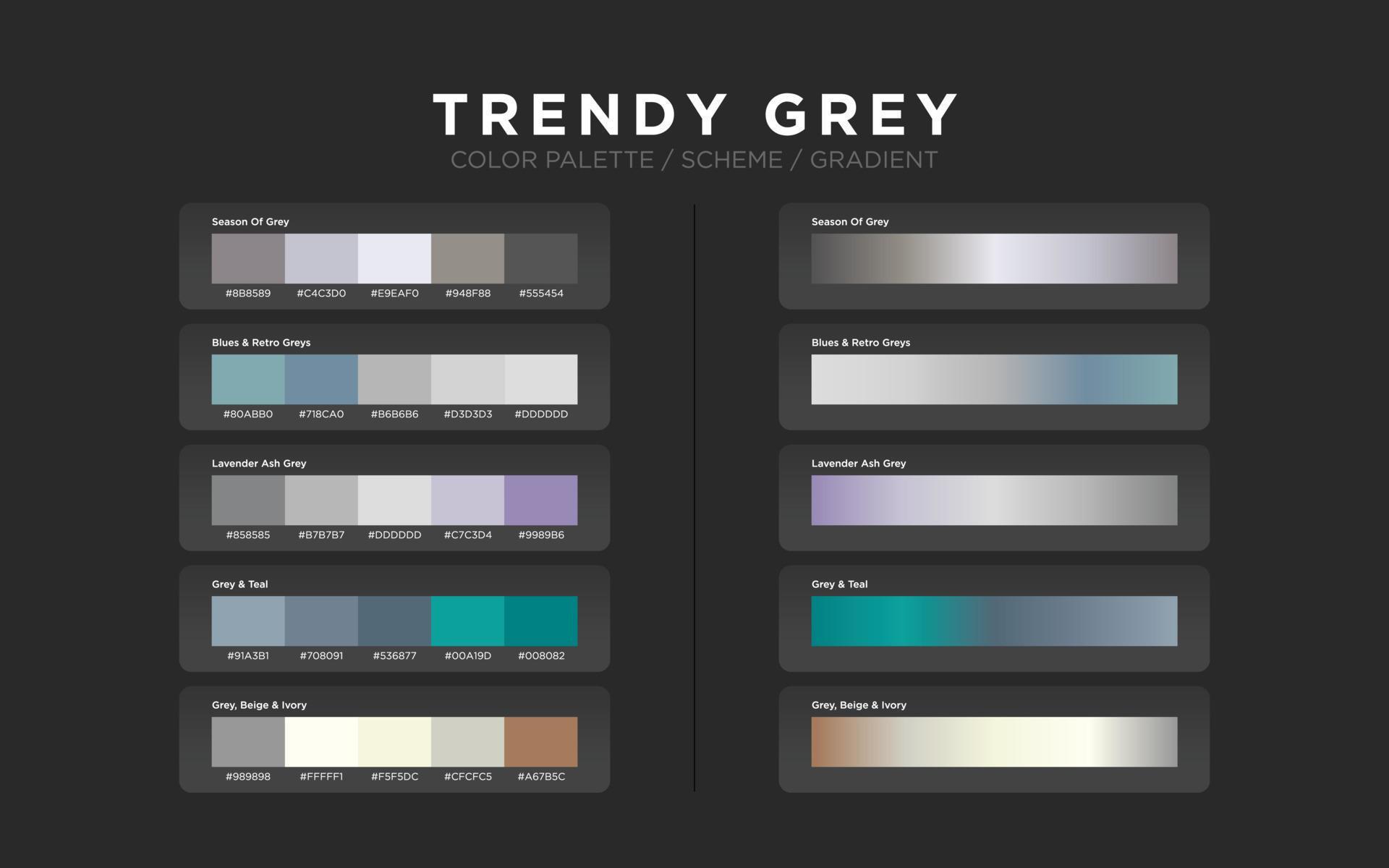 Grey color palettes, color schemes, color gradients. Set of modern web ...
