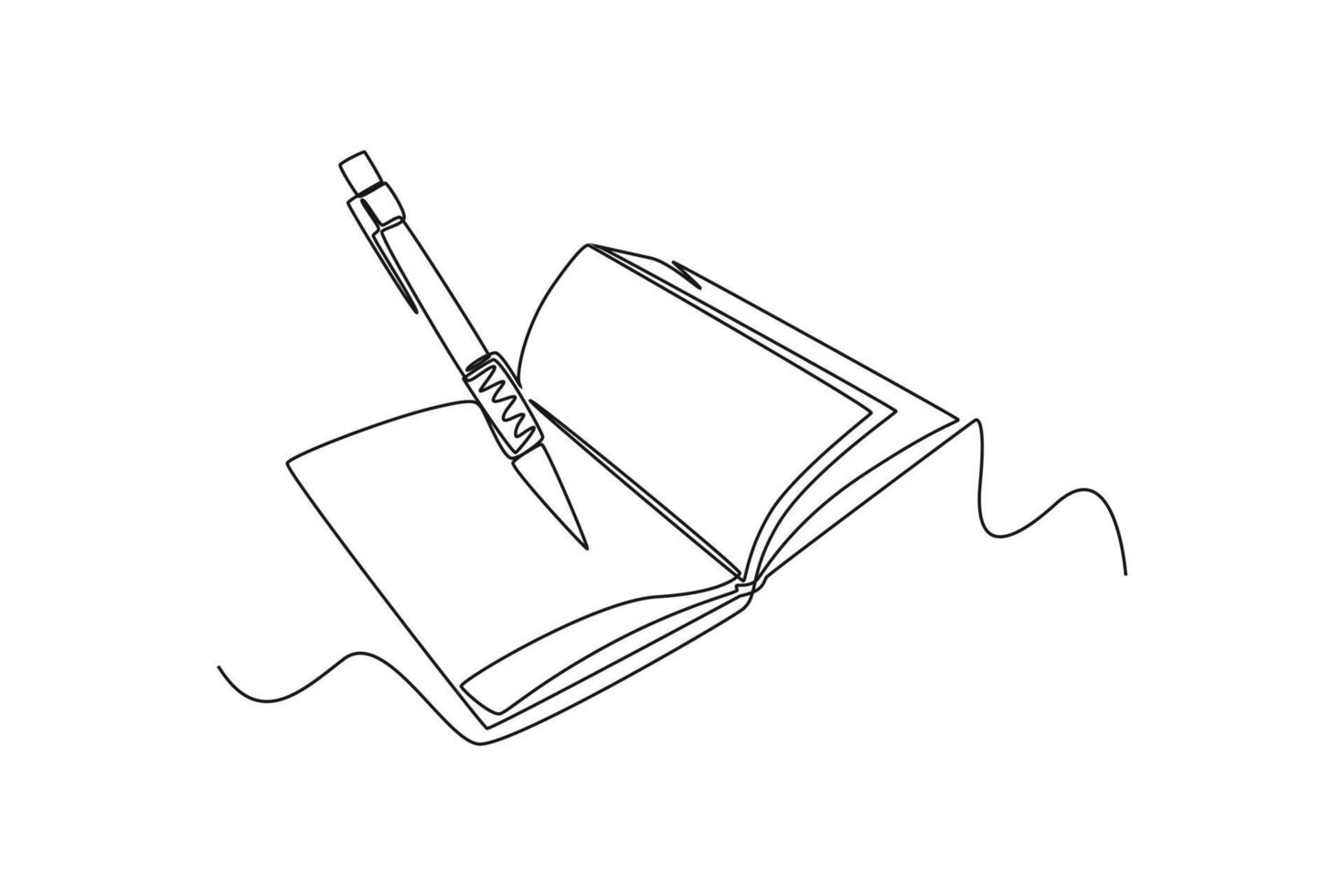 Single One Line Drawing Pen Writing On Book Education Concept Continuous Line Draw Design