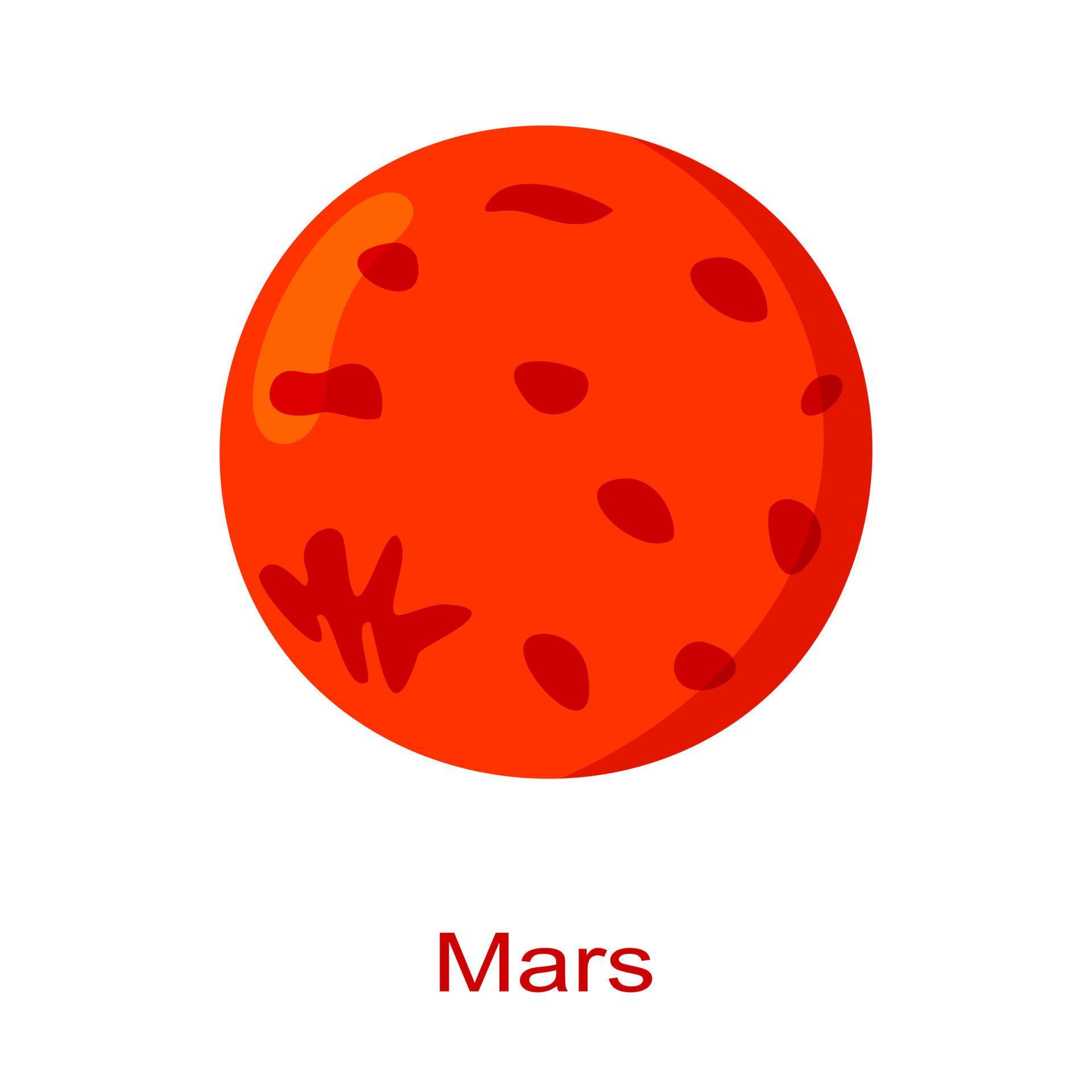 Mars planet icon with name isolated on white background. Fourth planet ...