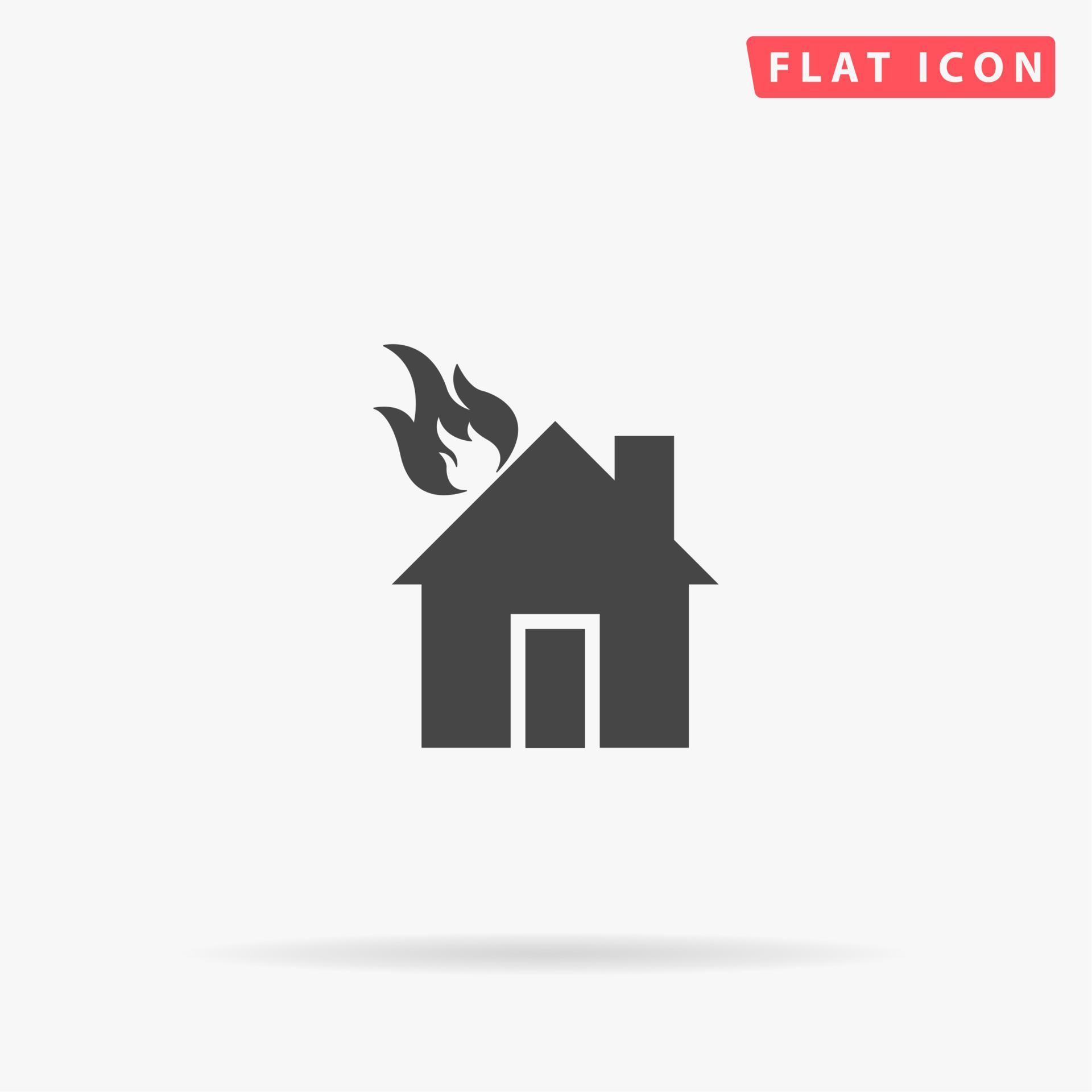 House on fire. Simple flat black symbol with shadow on white background. Vector illustration ...