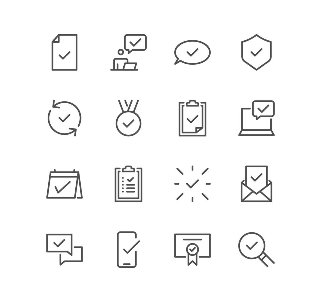Set of approve related icons, inspector, check, list, confirm and linear variety vectors ...