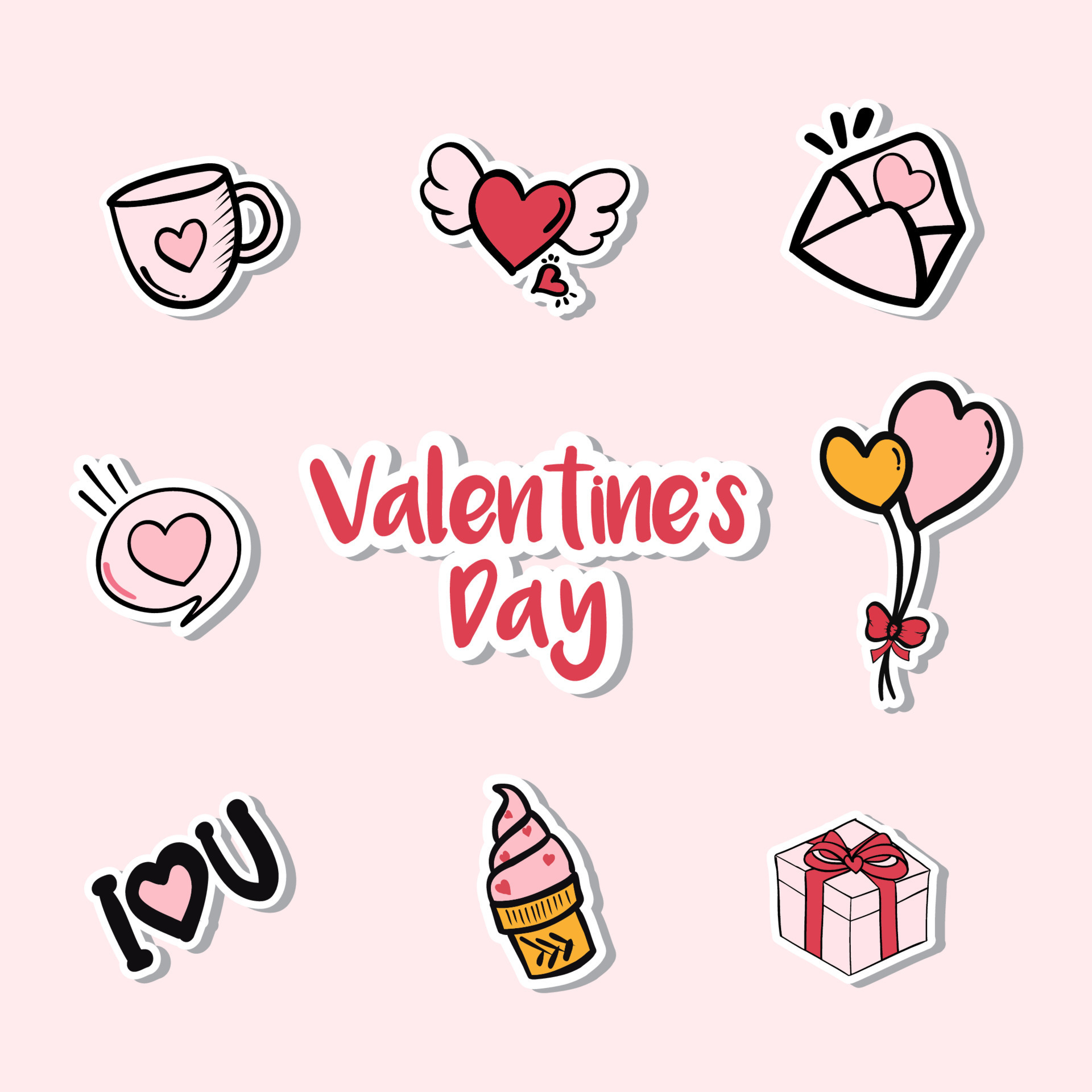 cute sticker collection for valentines day 18888023 Vector Art at Vecteezy