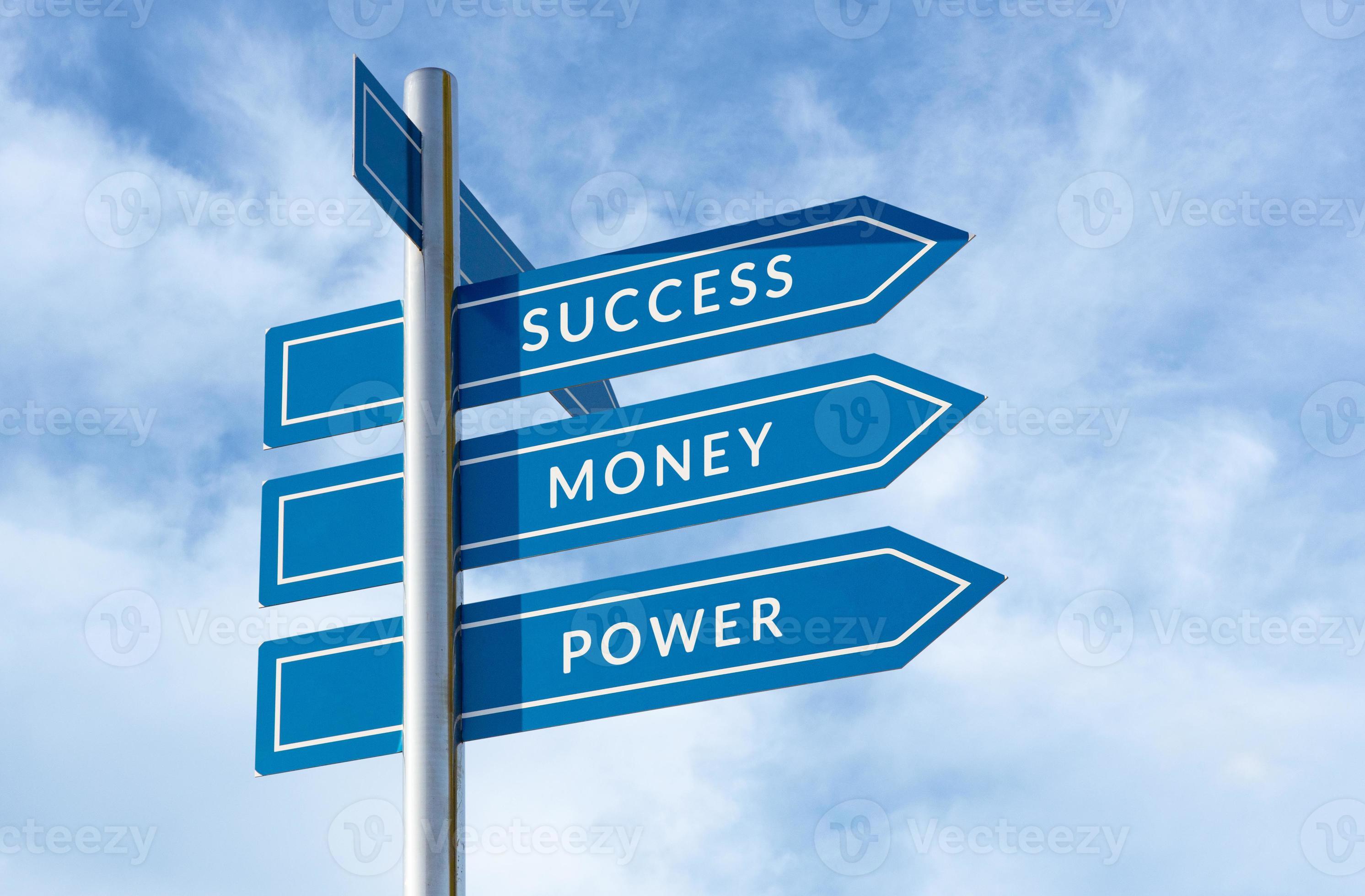 Success Money Power message on signpost isolated on blue sky background ... Success Money Power message on signpost isolated on blue sky background ...