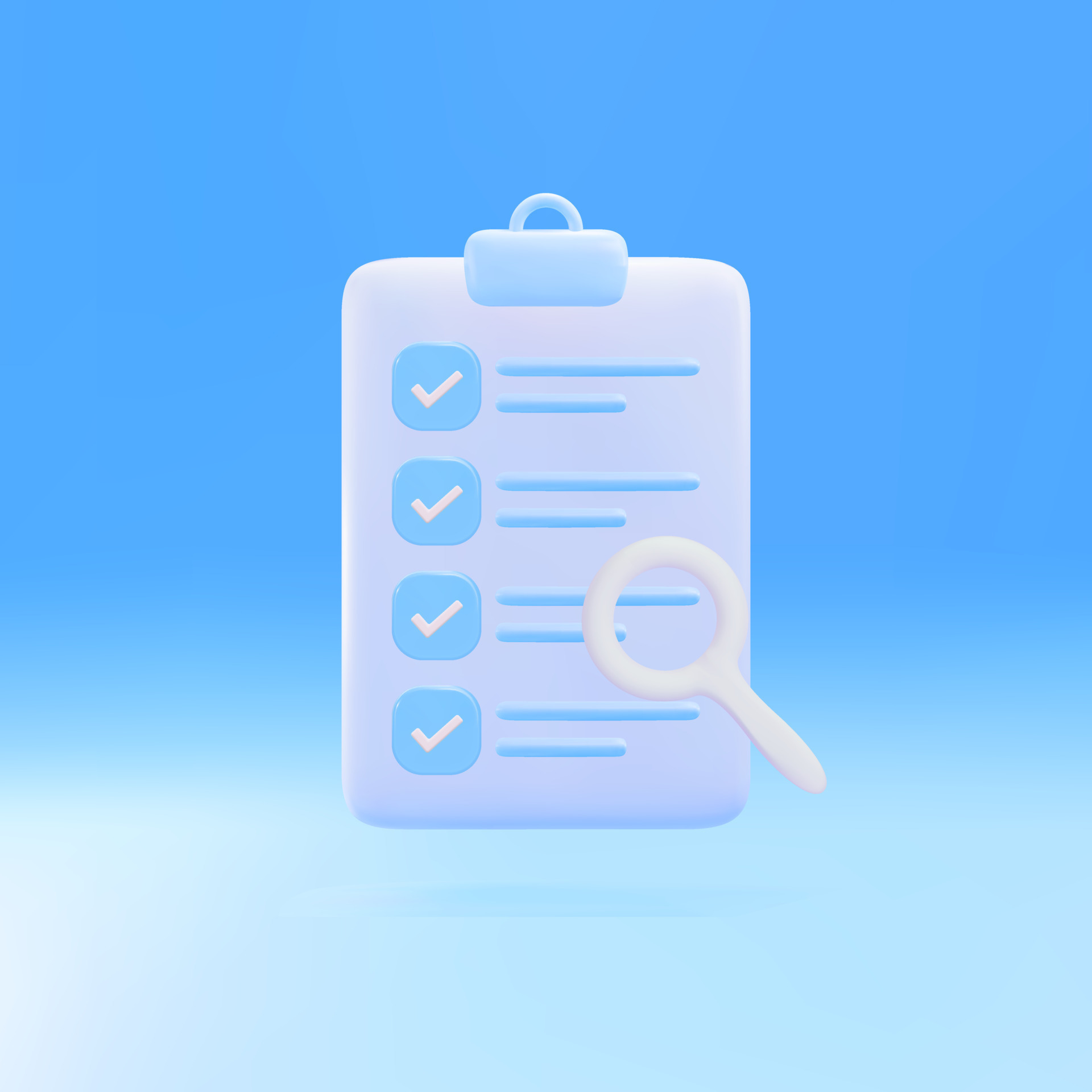 3d Successfully complete business assignments icon. Magnifying glass ...