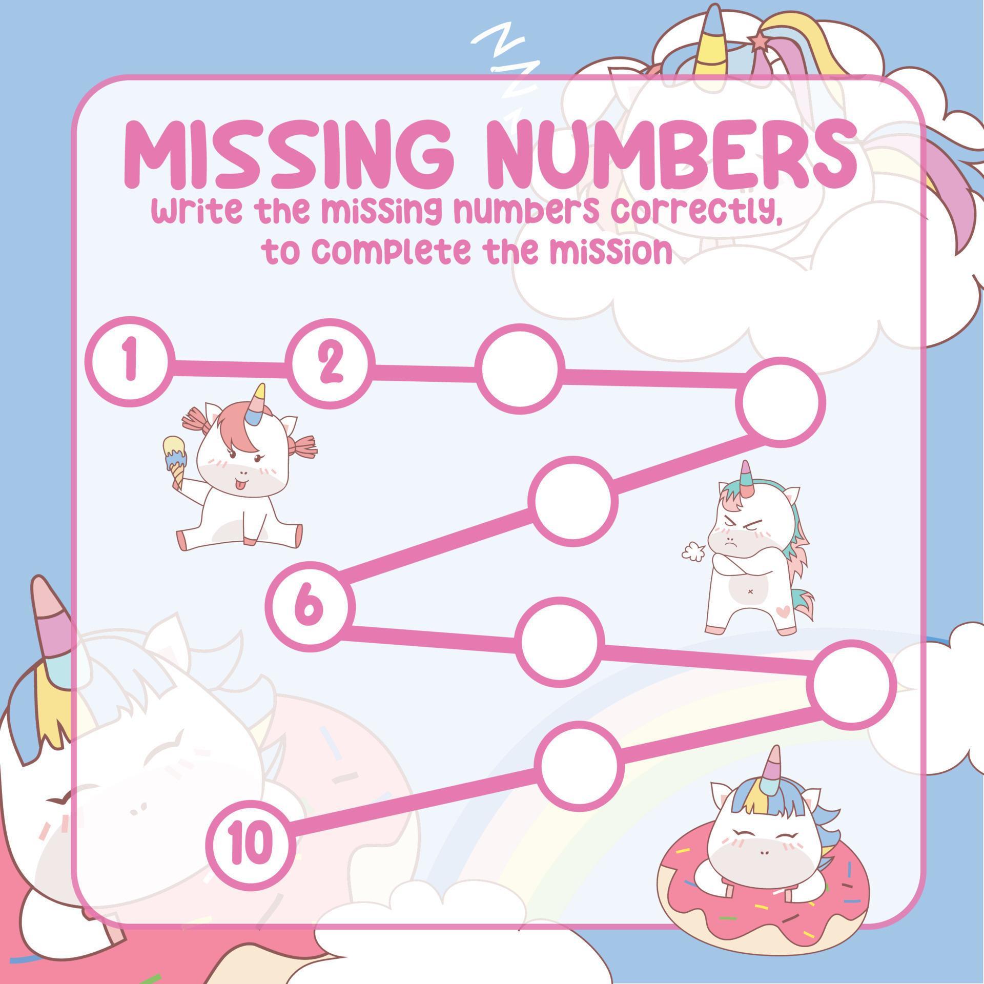 Missing numbers with Unicorn. Write the answer correctly. Educational ...