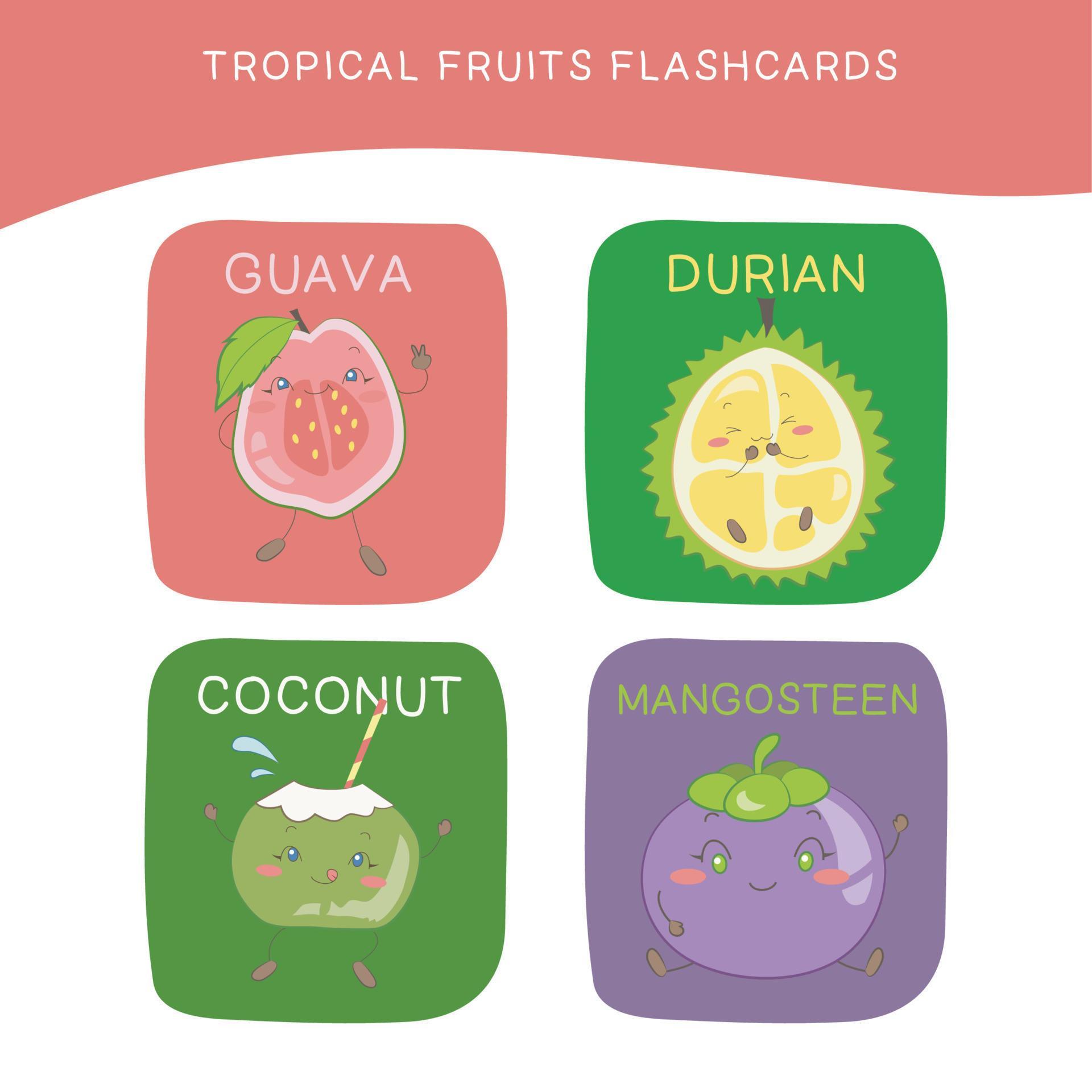 Tropical fruits Flashcards for Children. Cute fruit flashcards for children. Tropical fruit ...