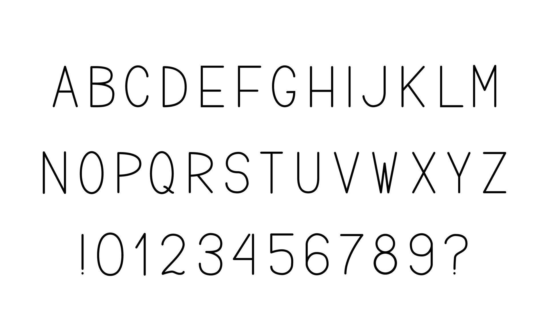 Minimalist vector alphabet. Letters A-Z, numbers 0-9 and punctuations ...
