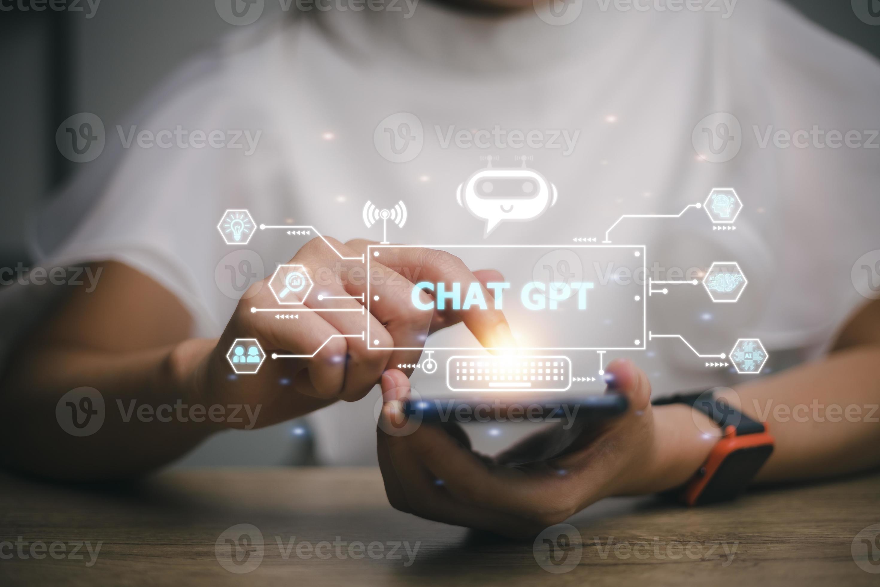 ChatGPT Chat with AI or Artificial Intelligence. Business chatting with a smart AI or artificial ...