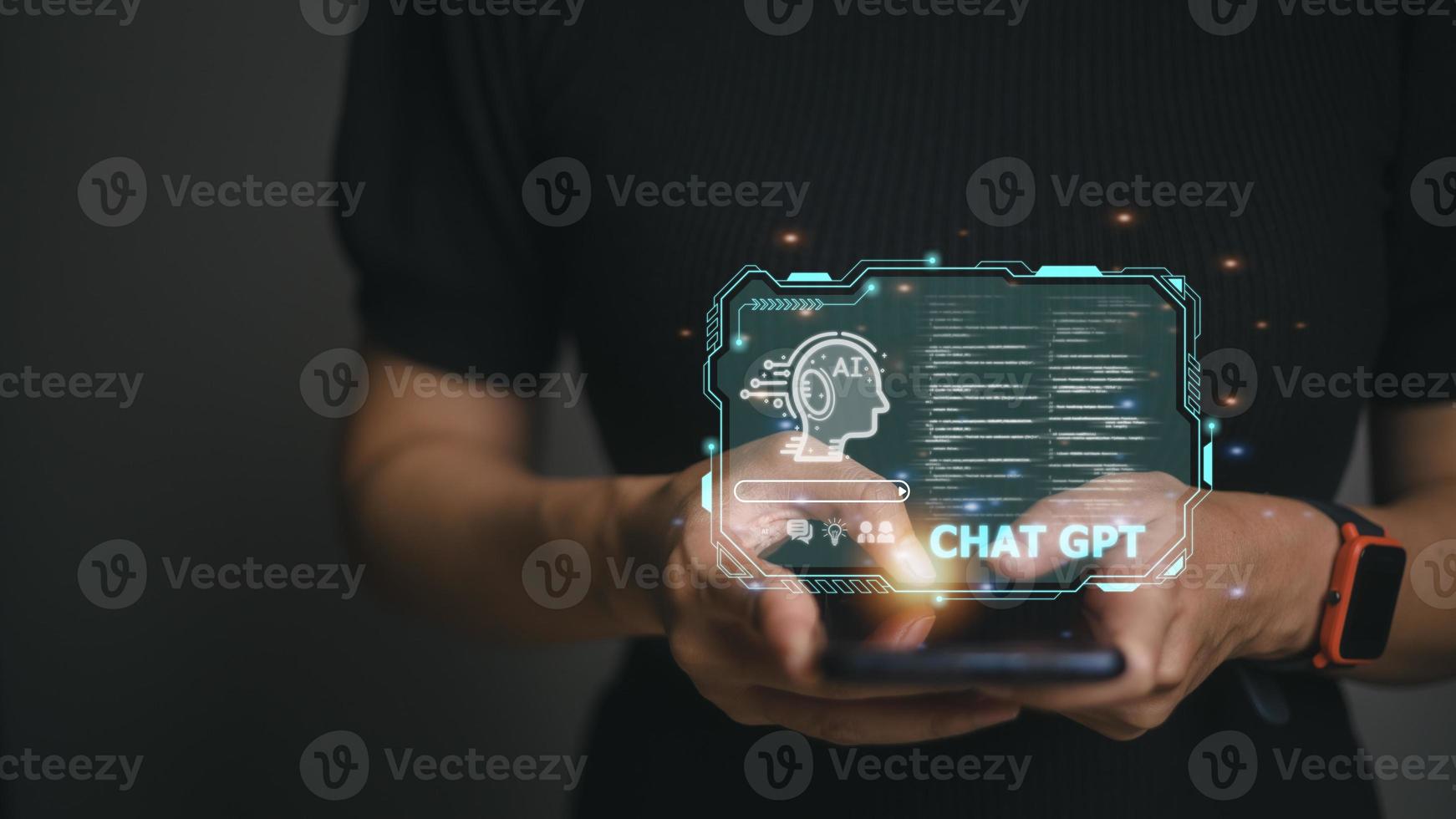 ChatGPT Chat with AI or Artificial Intelligence. Business chatting with a smart AI or artificial ...