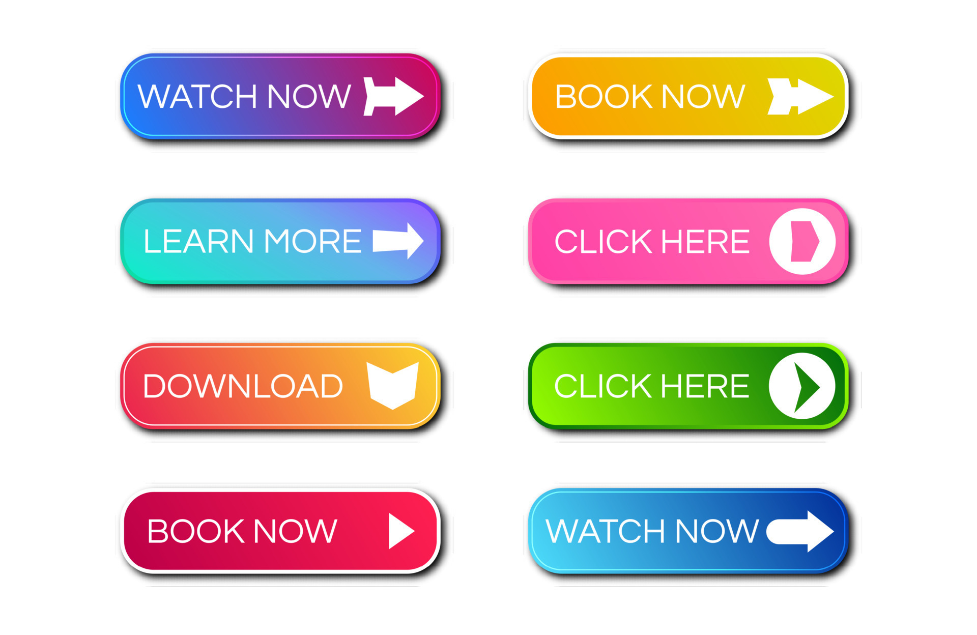 Set Of Eight Modern Gradient Buttons With Shadows Read More Buttons Vector Illustration