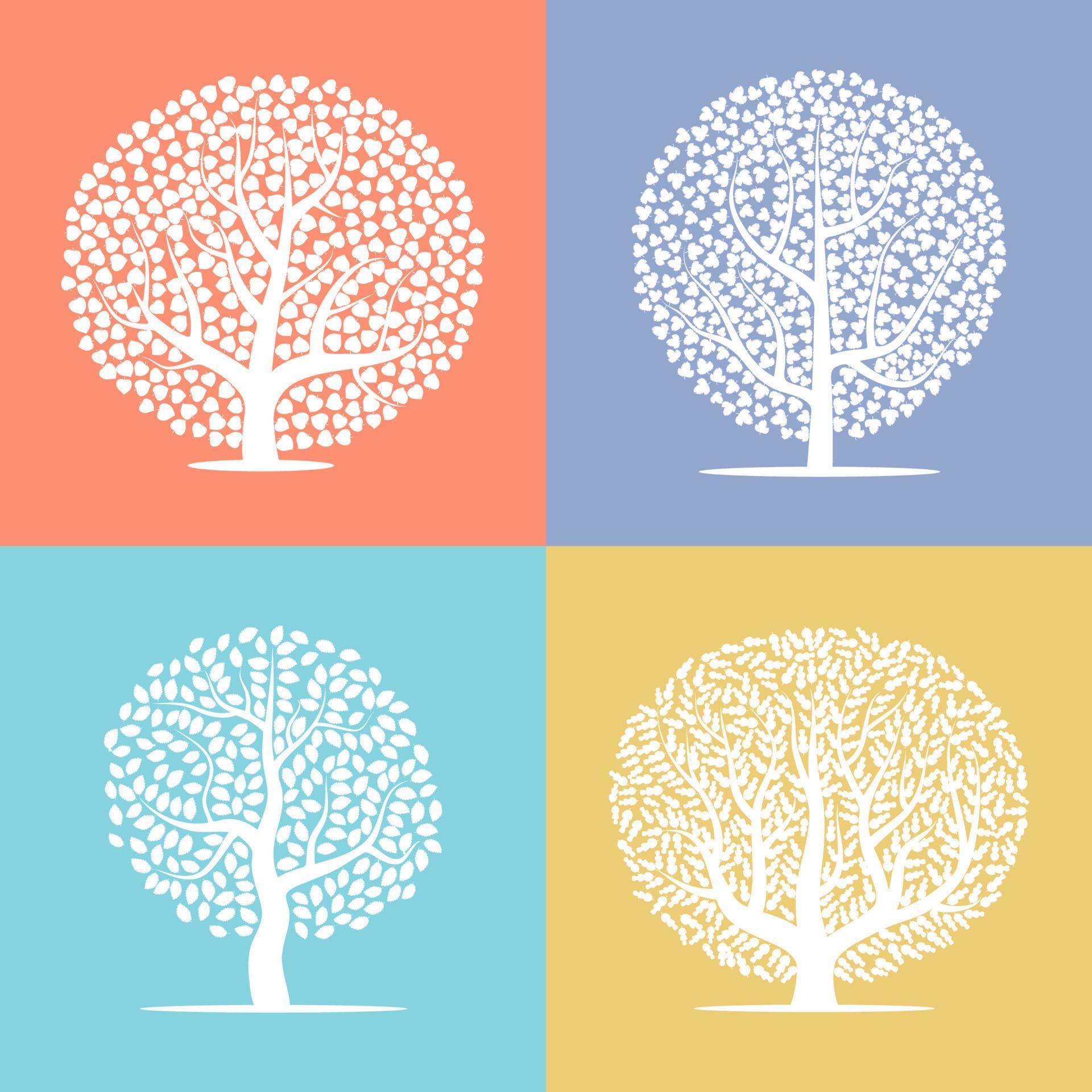 Set of four silhouettes of trees on colorful backgrounds. Vector ...