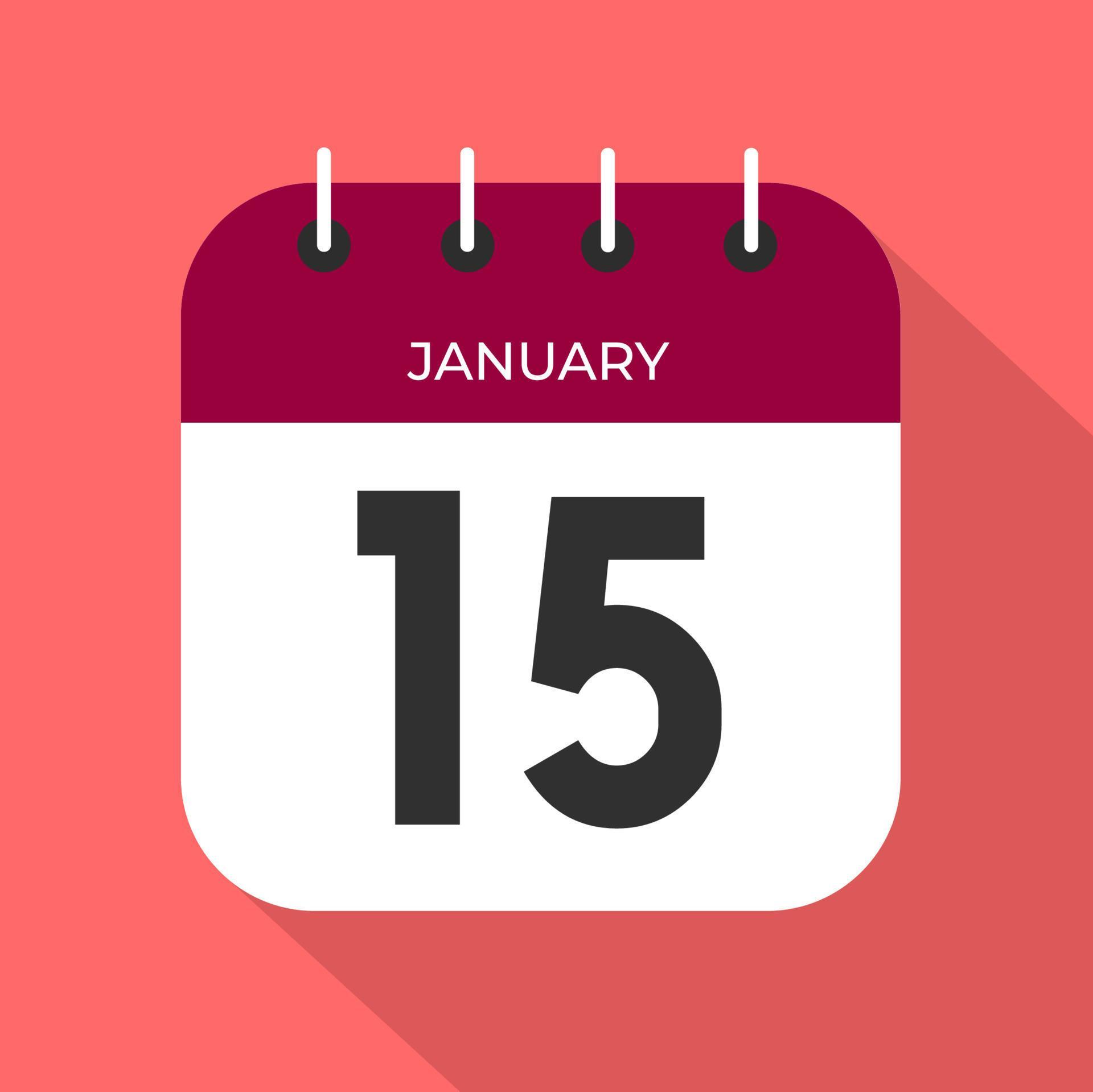 January day 15. Number fifteen on a white paper with wine color border ...