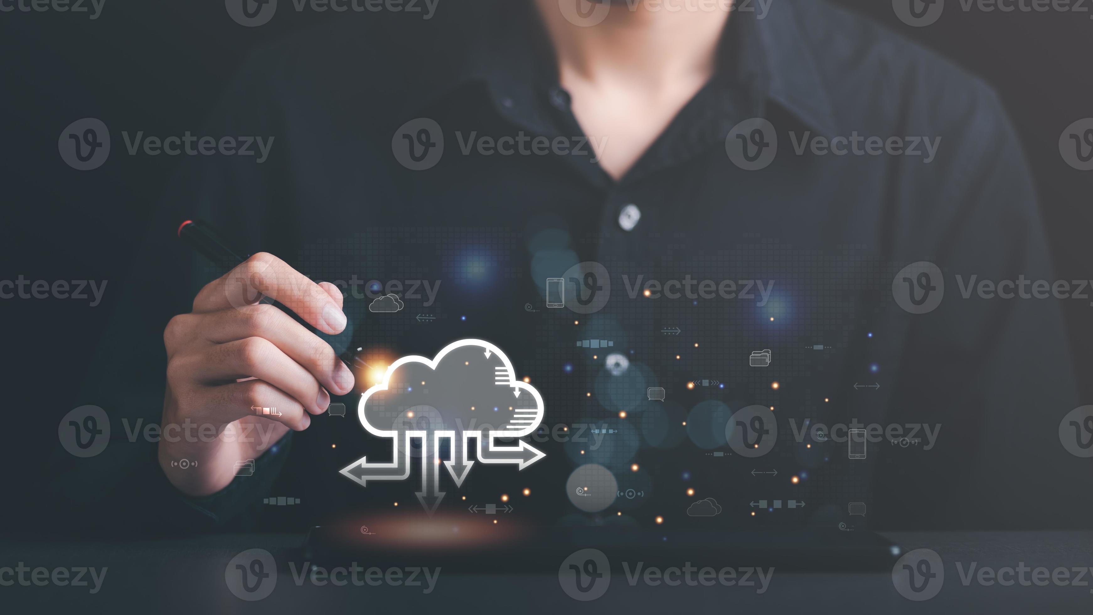 Man Showing Digital Network Data Connection Technology Concept Modern