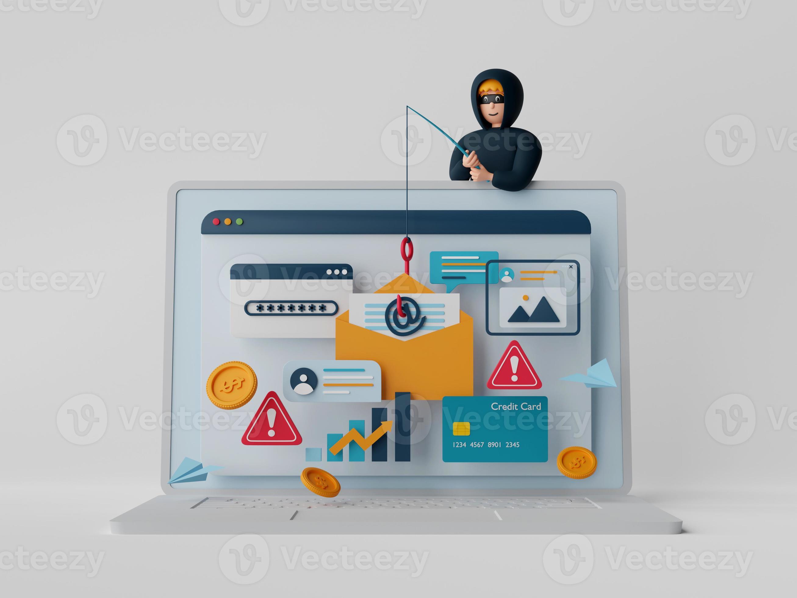 3d illustration of Data phishing concept, Hacker and Cyber criminals phishing stealing private ...