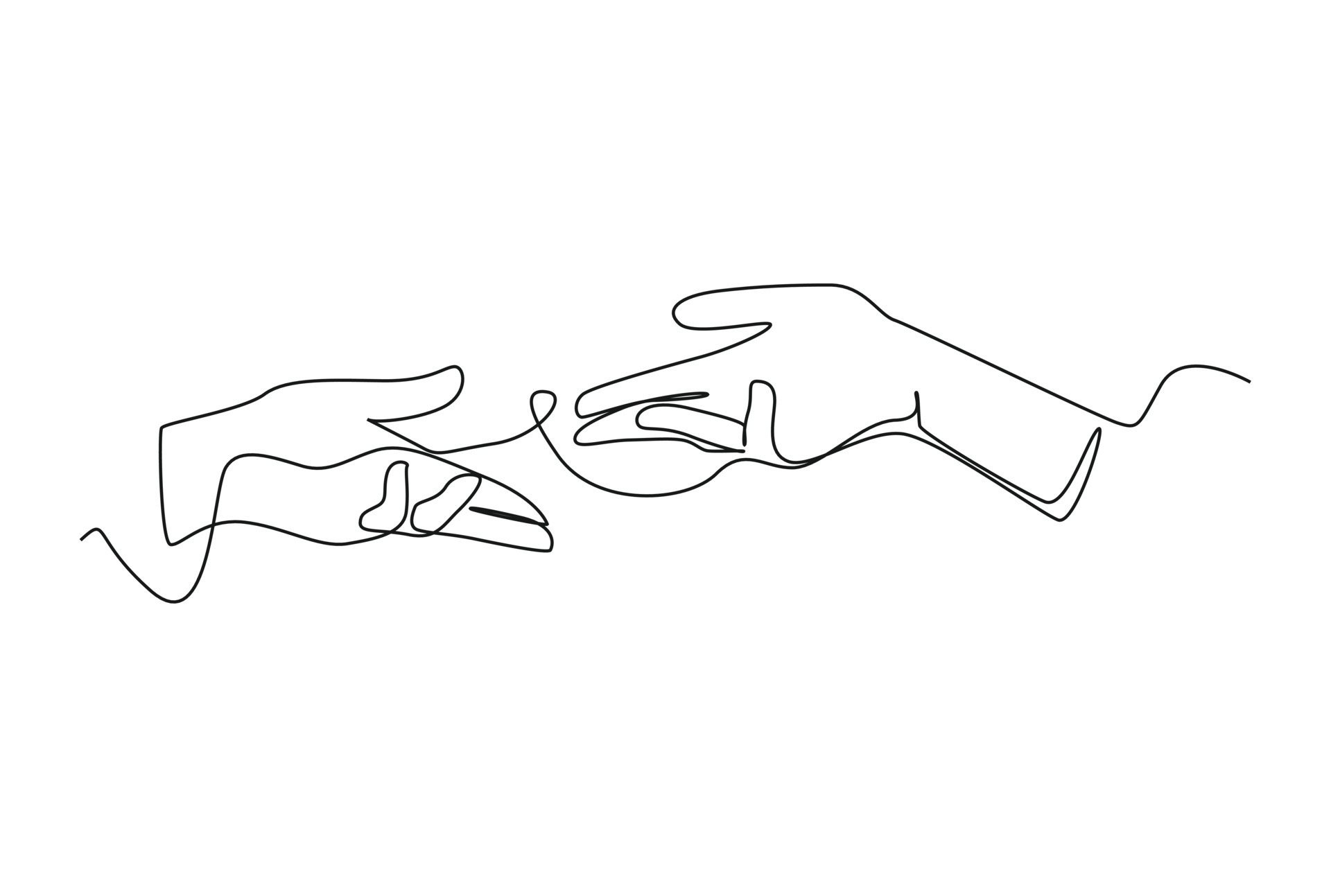 Continuous one line drawing hands reaching towards each other. Human ... Continuous one line drawing hands reaching towards each other. Human ...