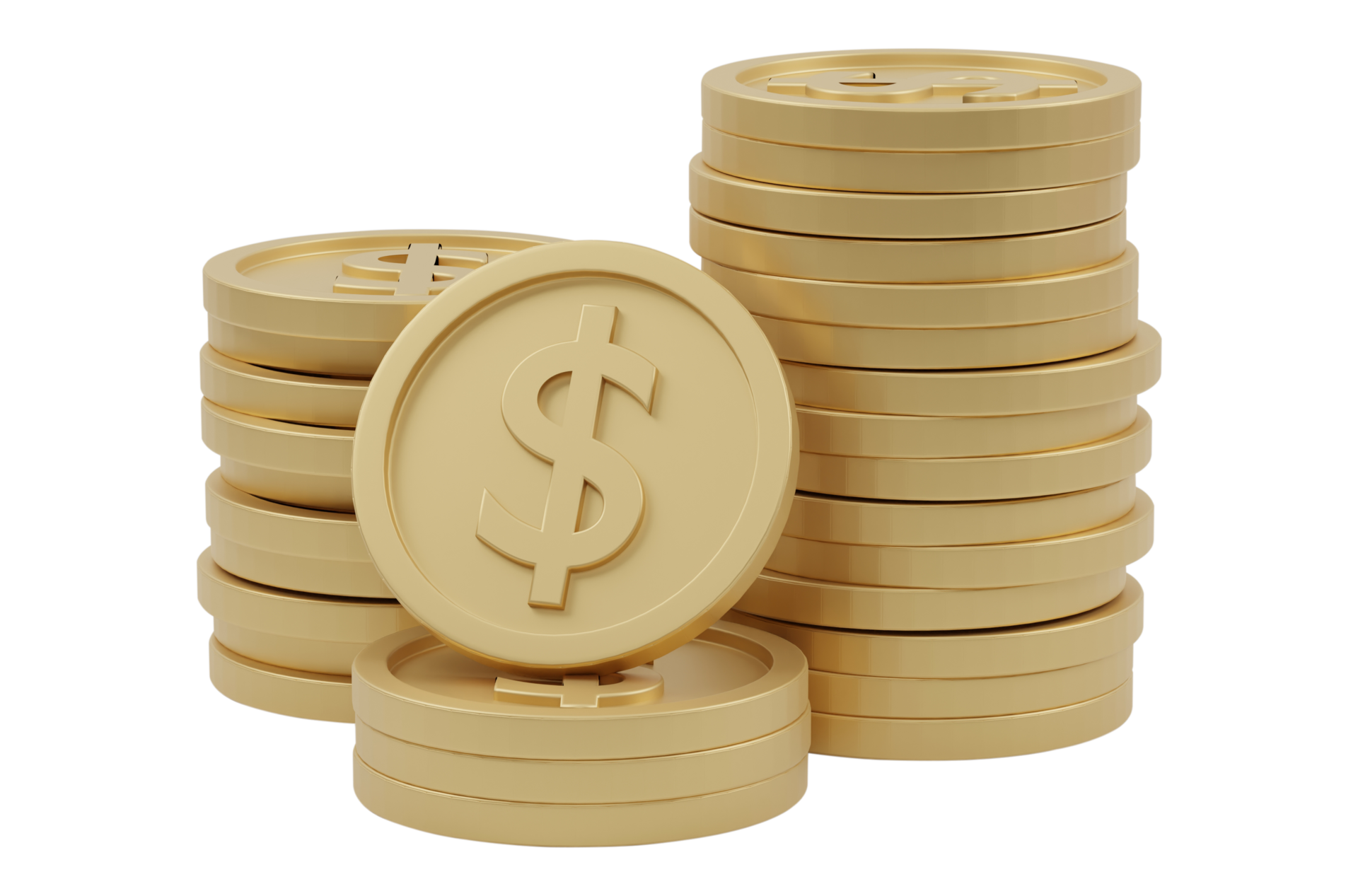 representación 3d pila de monedas de dólar aisladas en un archivo png de fondo transparente ...