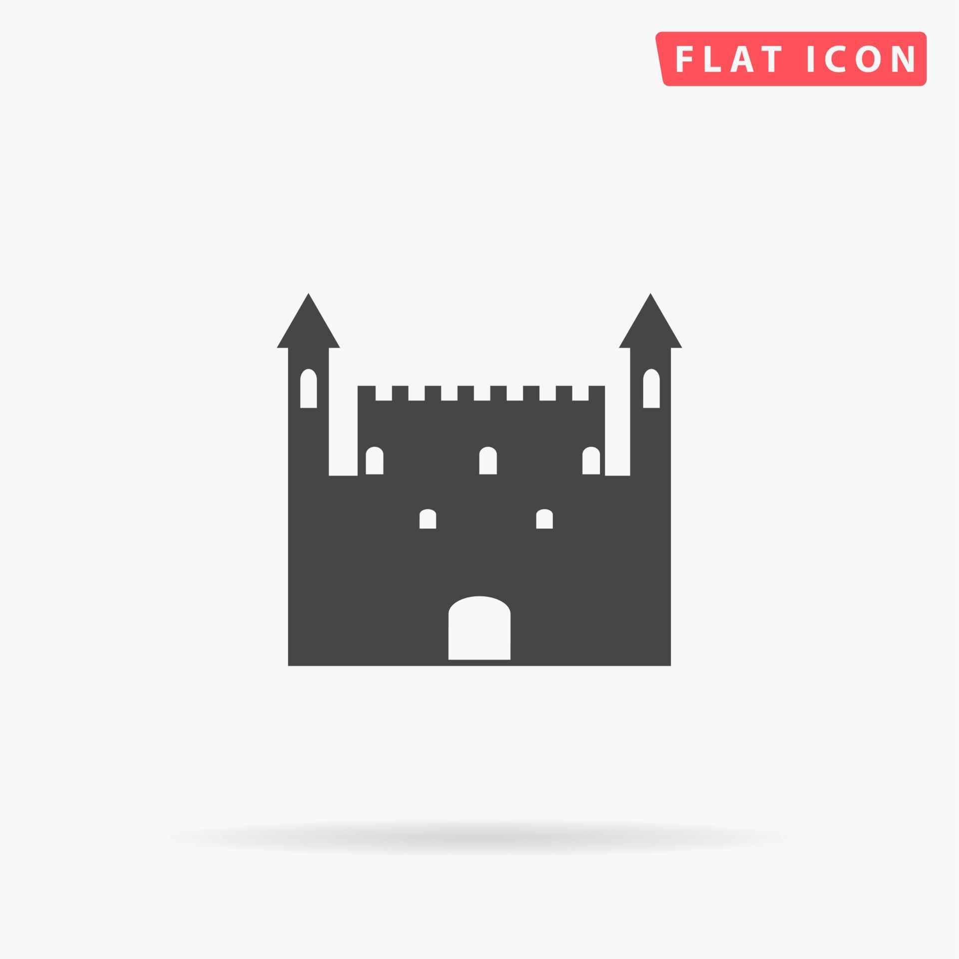 Castle. Simple flat black symbol with shadow on white background. Vector illustration pictogram ...