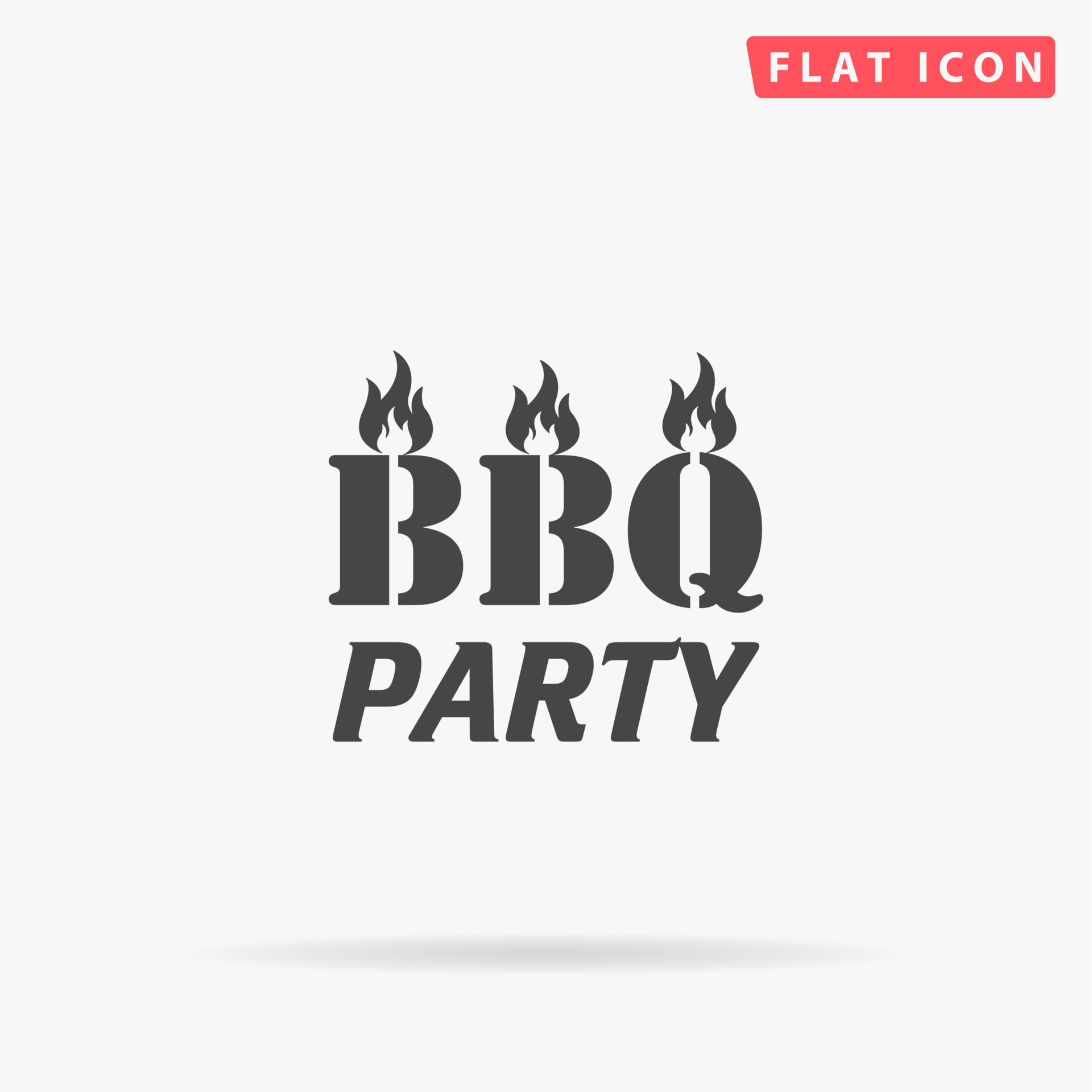 Flaming BBQ Party word design element. Simple flat black symbol with shadow on white background ...